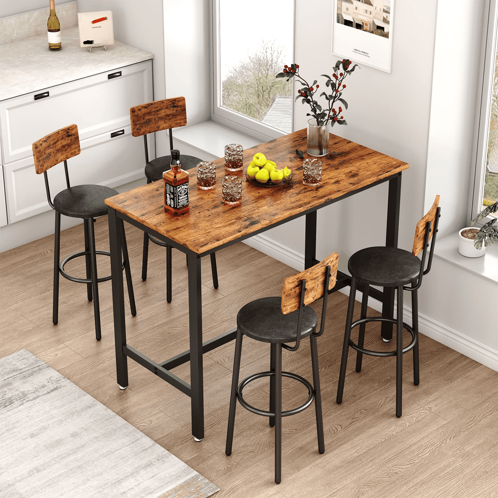 Homata Bar Table and Chairs Set for 4, 5-Piece Pub Bistro Rectangle ...