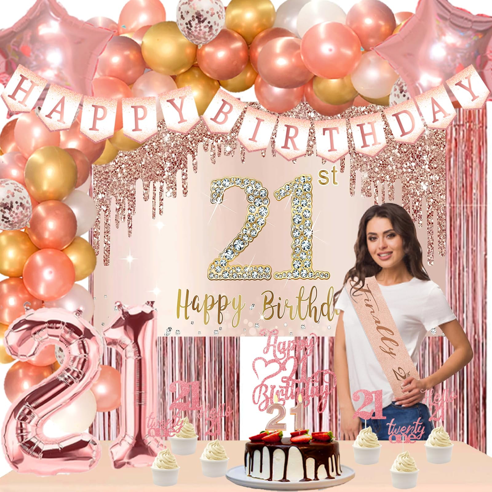 Hombae 21st Birthday Decorations for Her, Happy 21st Birthday Twenty ...