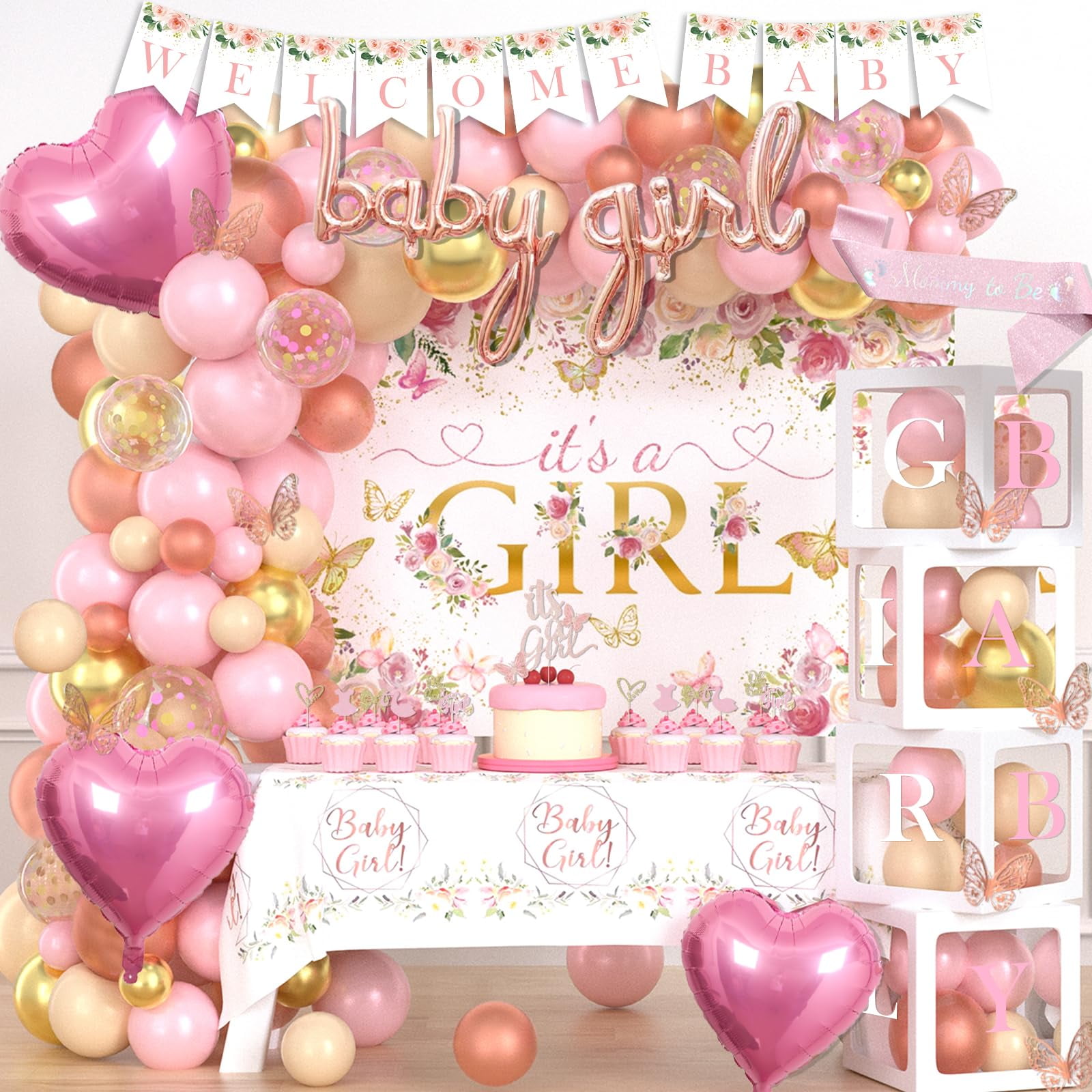 Hombae Baby Shower Decorations for Girl, Pastel Pink Baby Shower ...