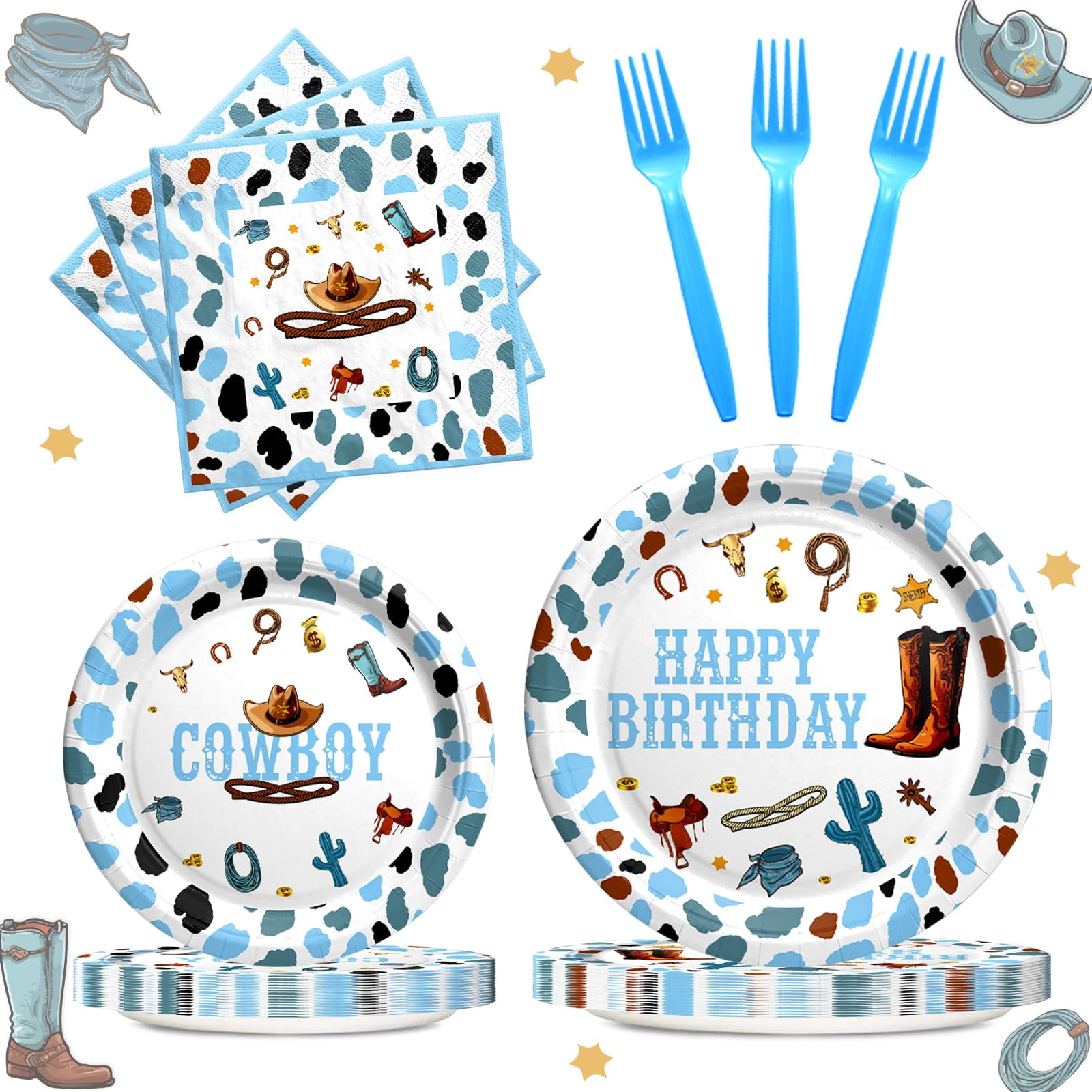 Hombae Cowboy Party AJH3 Supplies Tableware Set, Cowboy Party ...