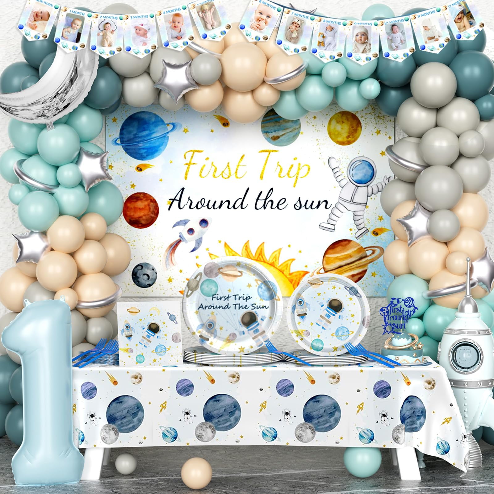 Hombae First Trip Around the Sun BSL1 Birthday Decorations, Birthday Decorations Boy, Outer ...