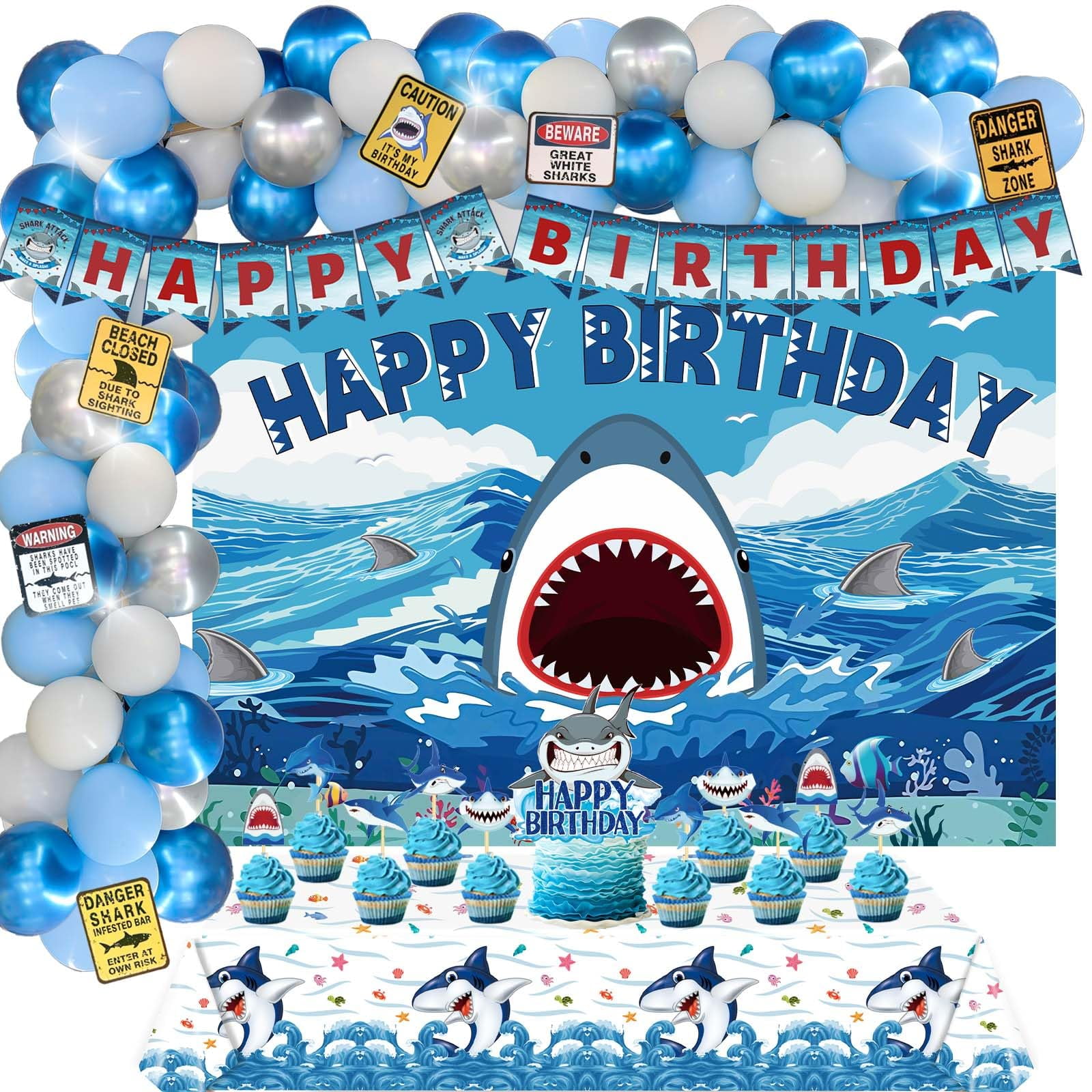 Hombae Shark Birthday Decorations, Blue Ocean BSL1 Shark Themed Party ...