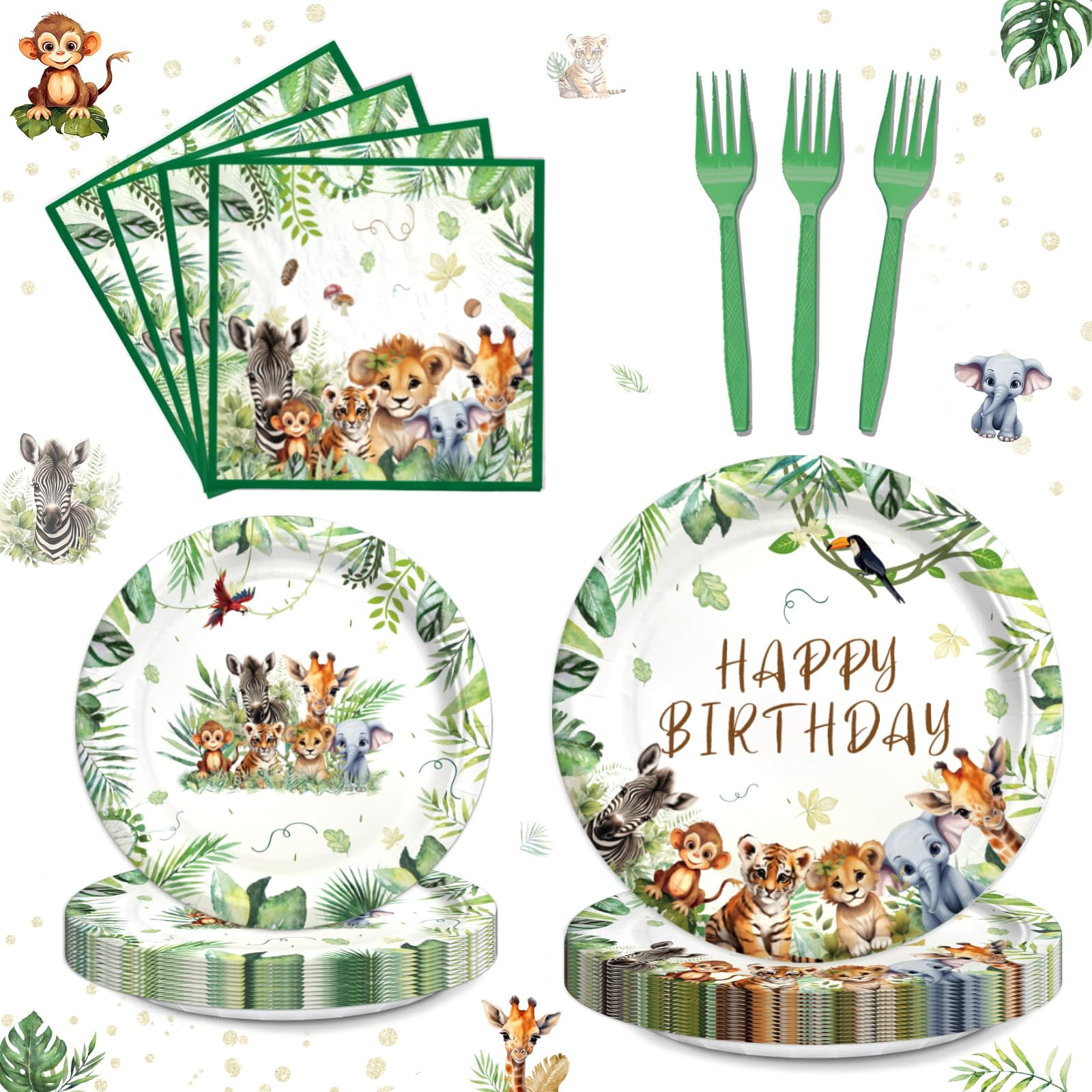 Hombae TMH1 Safari Birthday Supplies Tableware Set, Jungle Wild Animal ...