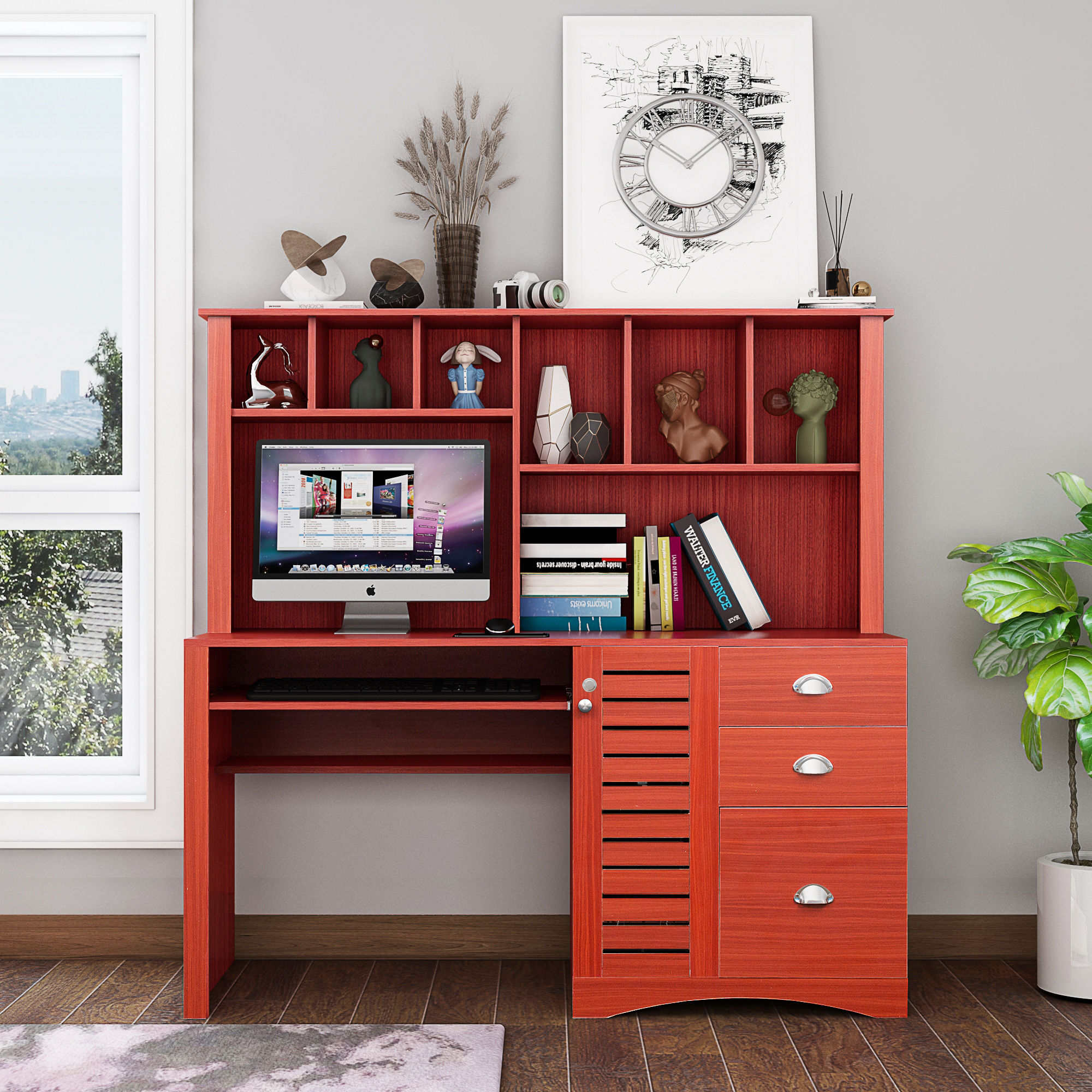 Hombay Home Office Computer Desk with Hutch, Wood Work Study Table ...