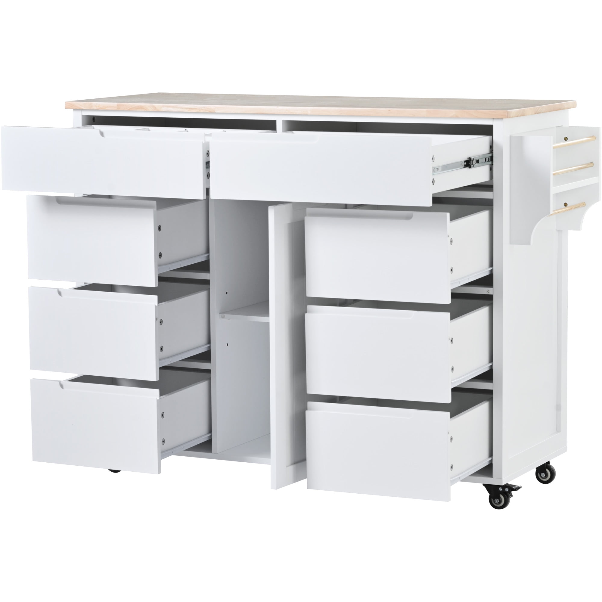 Hombay Rolling Kitchen Island, Rubber Wood Top, Movable Storage Cabinet ...