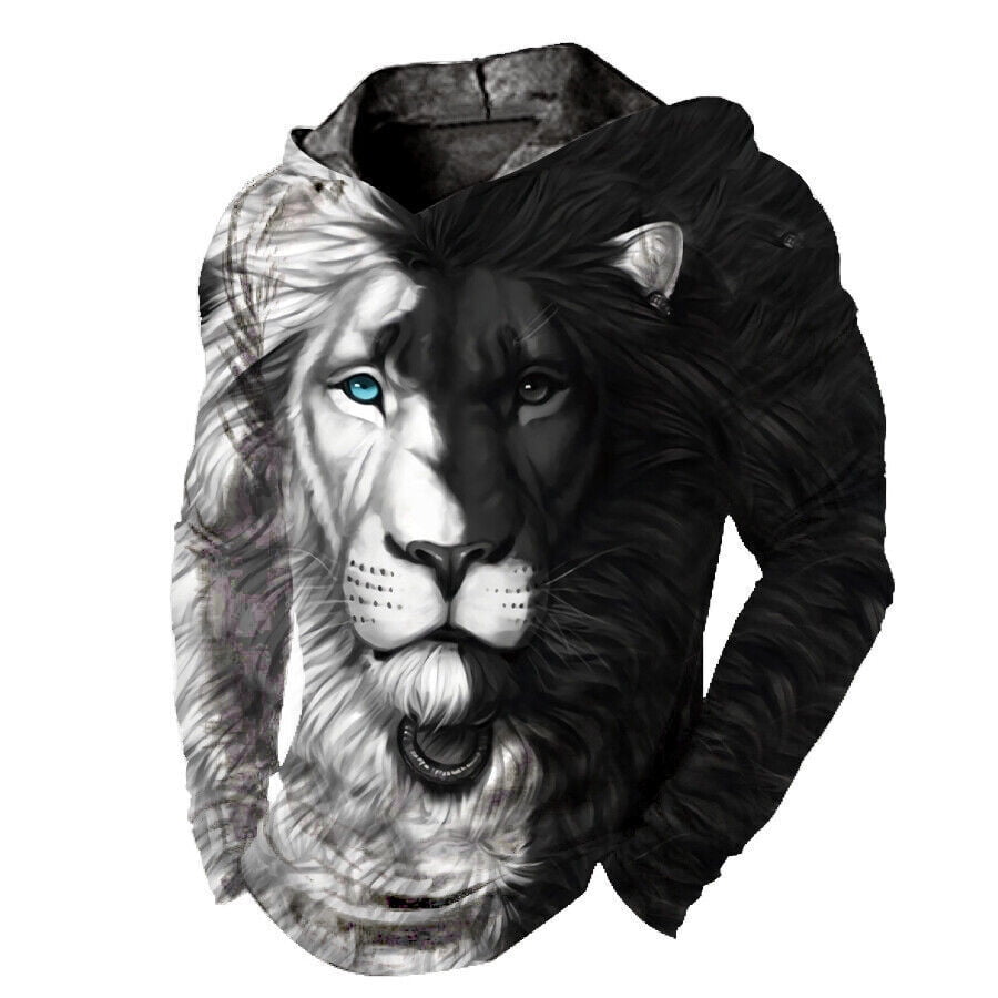 Hombre Sudadera Con Capucha Pulóver Moda Negro Blanco León Sudadera ...