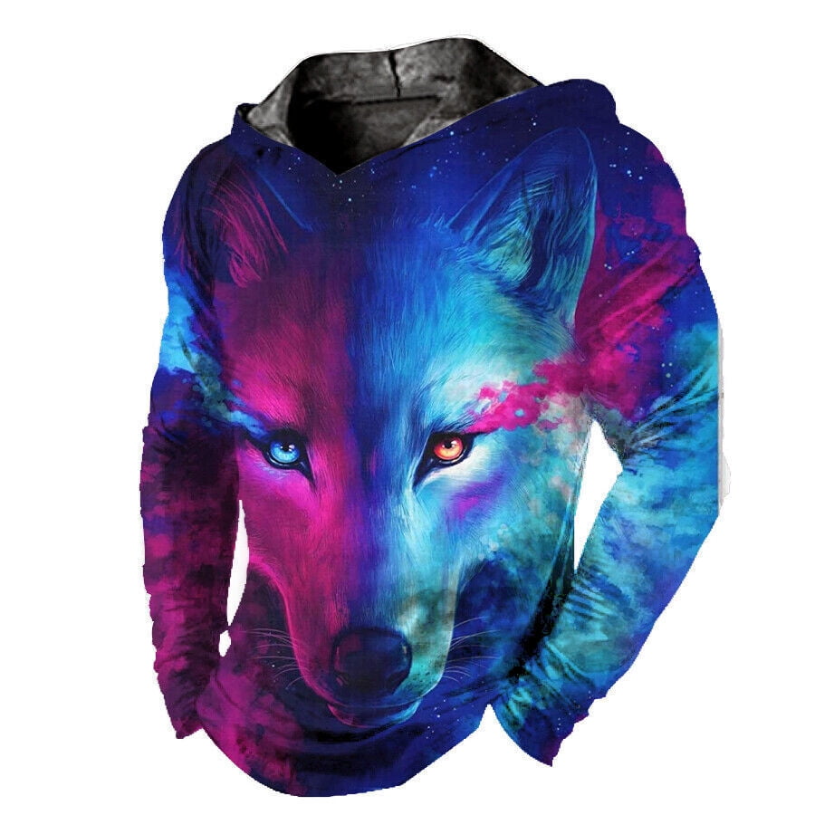 Hombres Sudadera Con Capucha Antiguo Azul Lobo Graphic Sudadera Suave Y ...