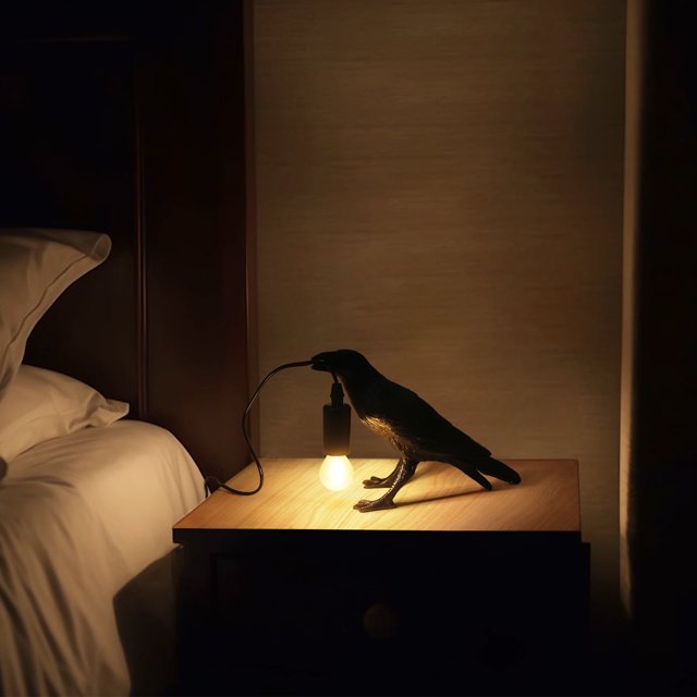 Homchum Halloween Crow Table Lamps, Lucky Raven Resin Desk Lamp Bedside ...
