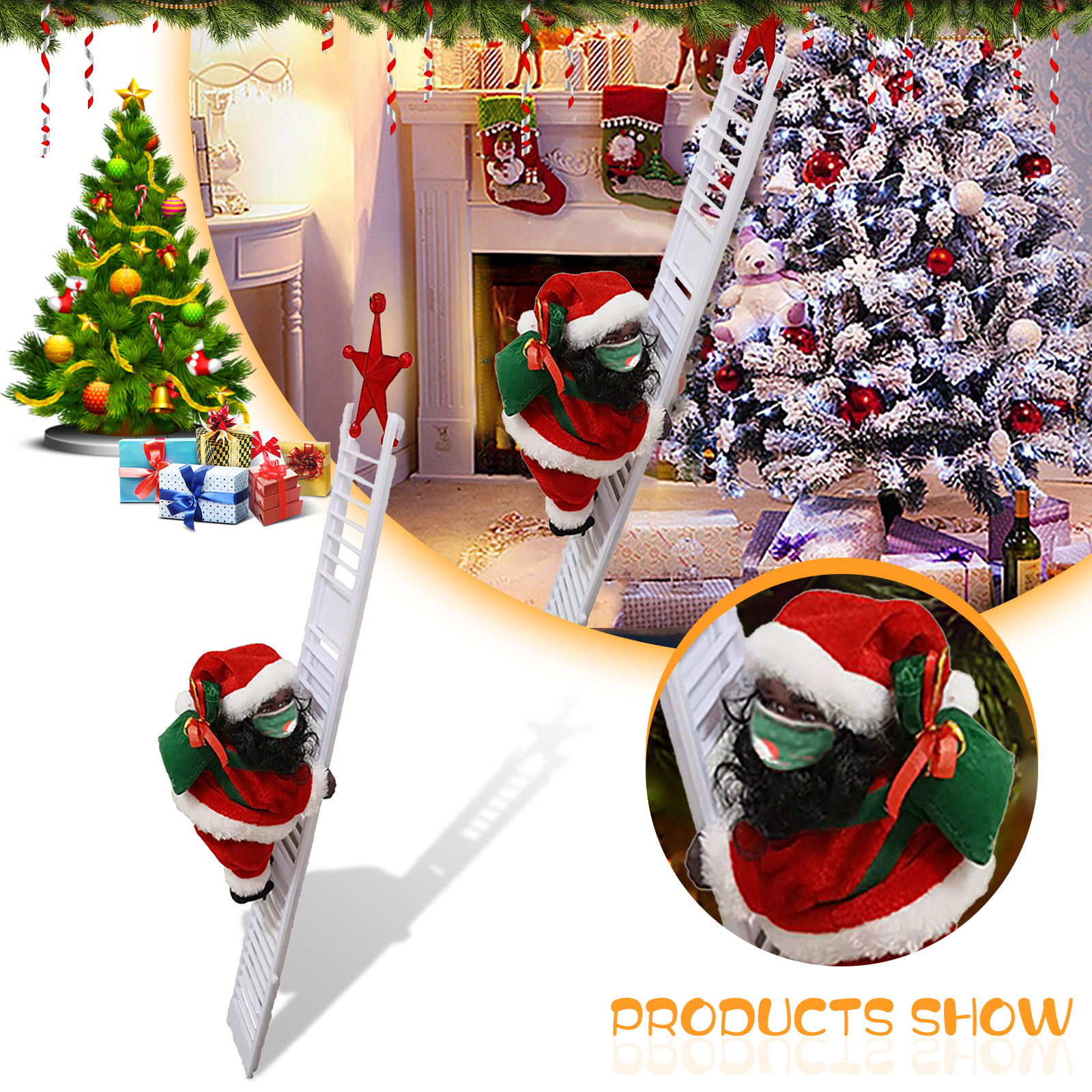 Homchy Christmas Decor Electric Santa Climbing Doll For Christmas White ...