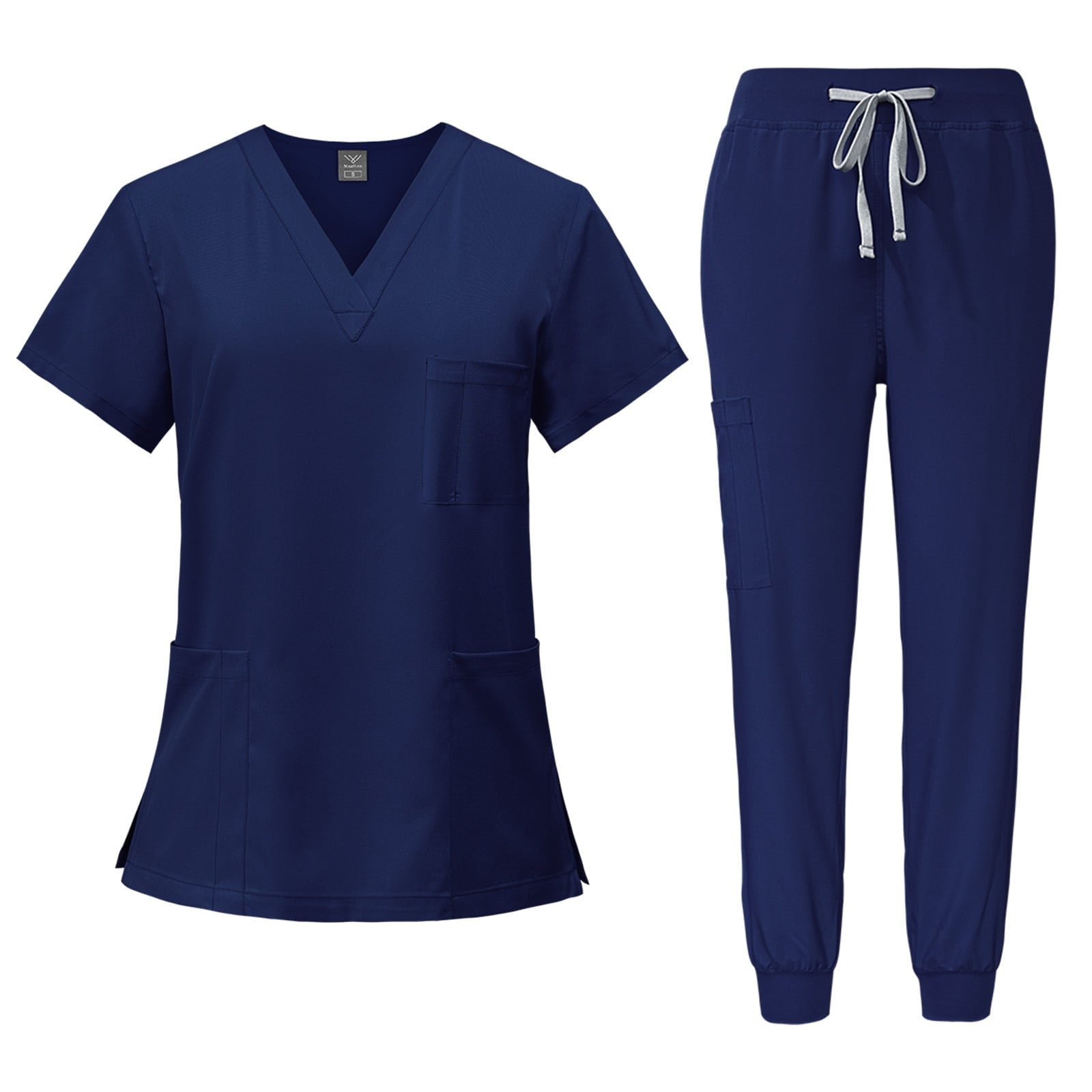 Homchy Scrubs for Women Set V-Neck Pocket Top & Drawstring Jogger Scrub ...