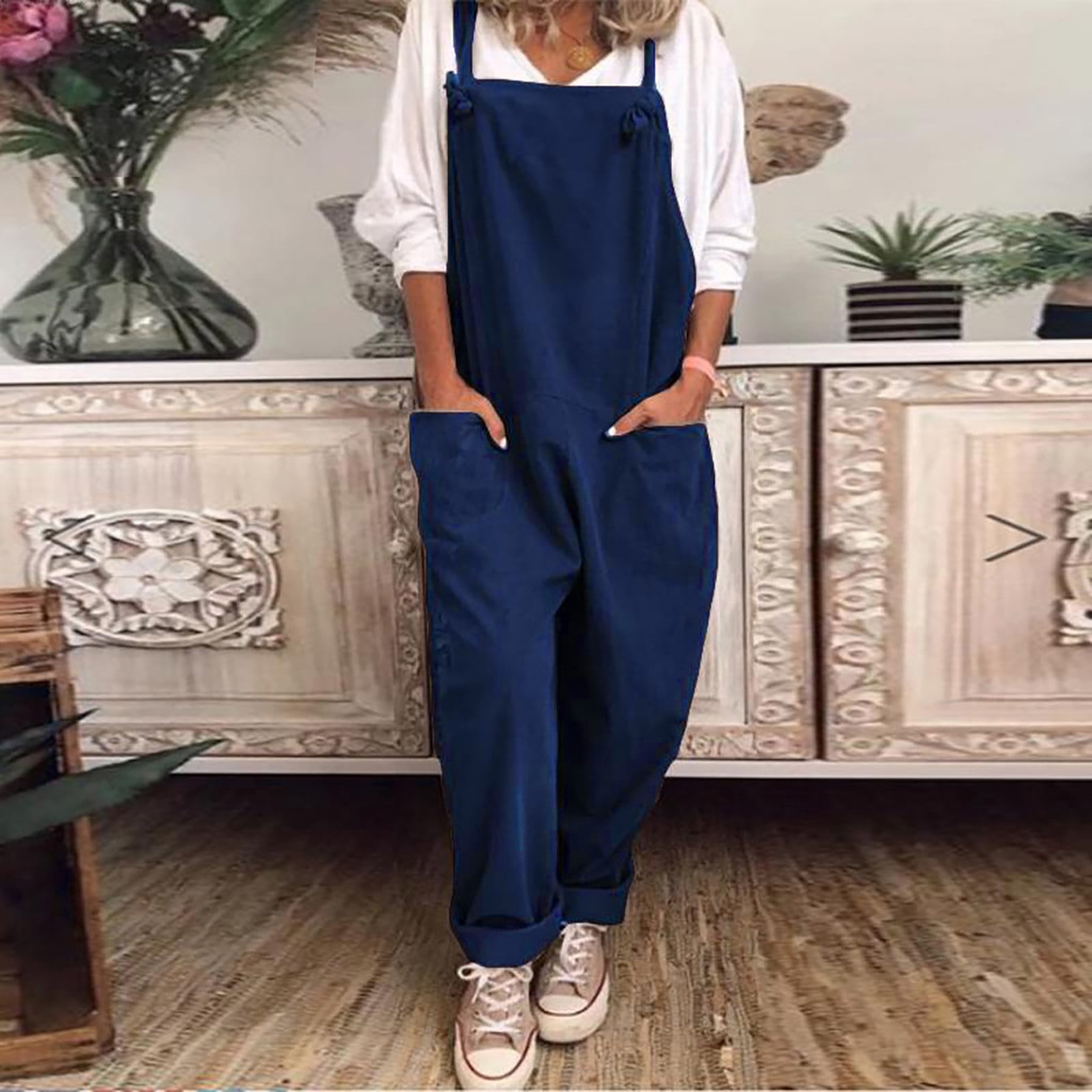 Homchy Women Plus Size Overalls Casual Loose Dungarees Romper Baggy ...