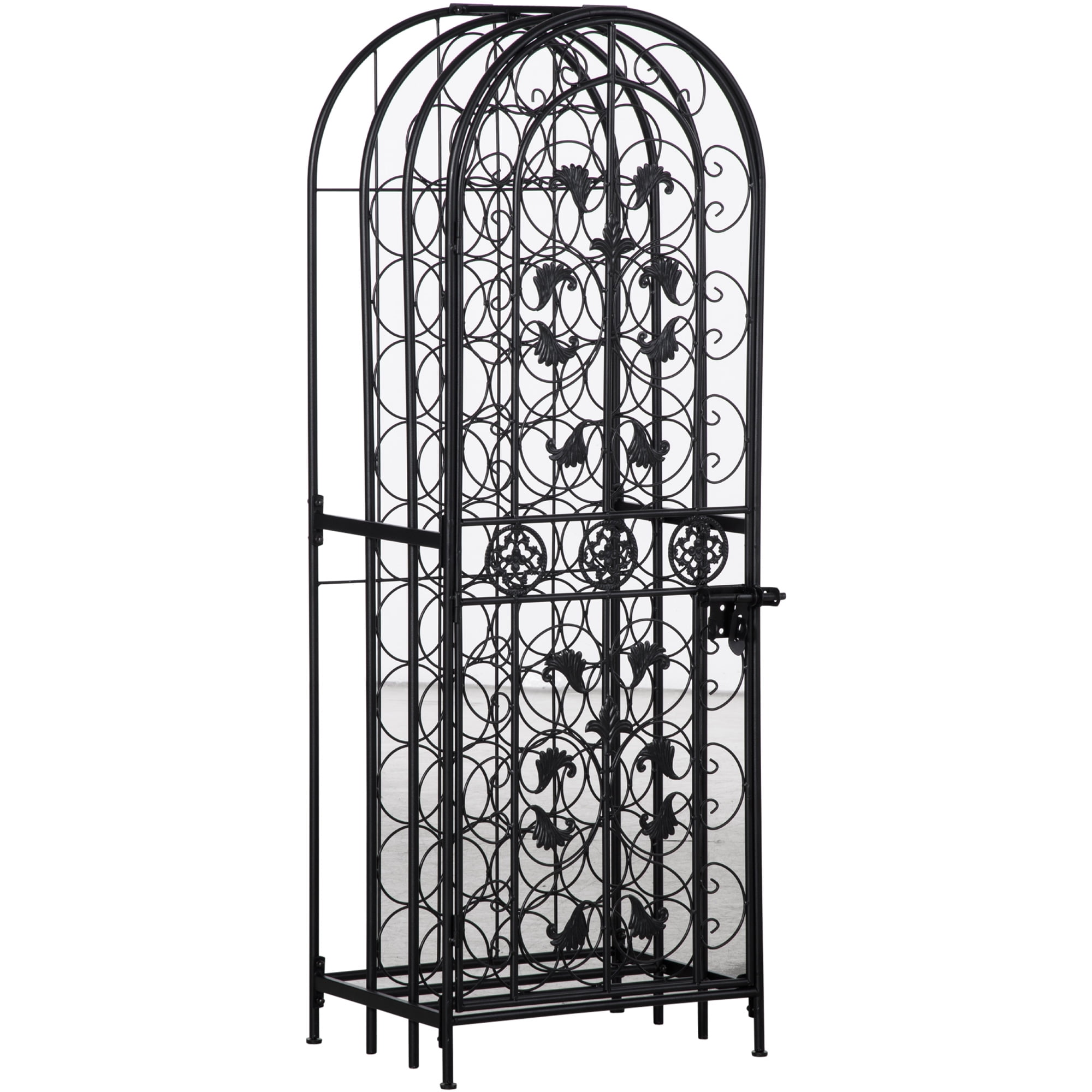 Homcom 45 Bottle Wrought Iron Wine Rack Jail with Lock- Black,Black ...