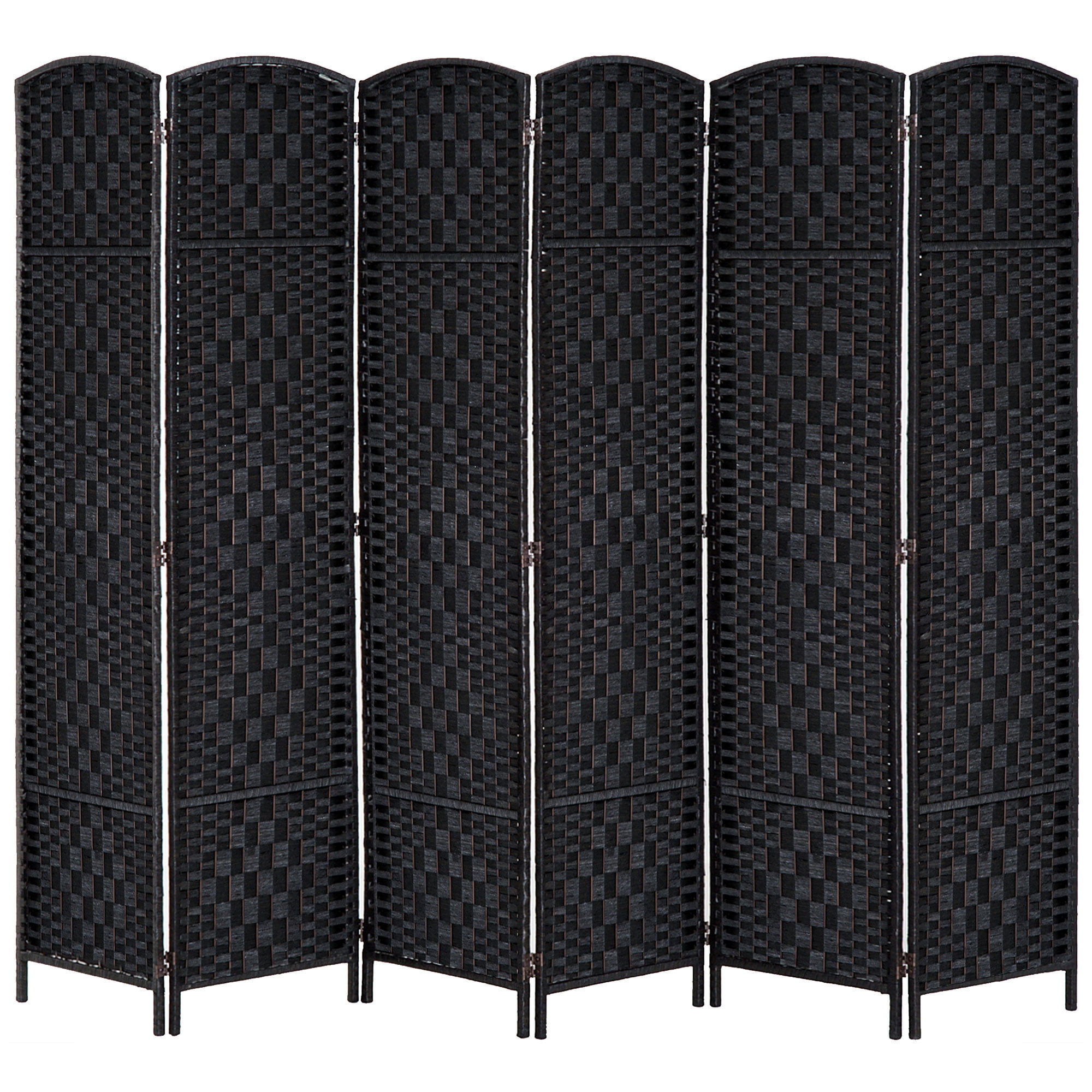 Homcom 6' Tall Wicker Weave 6 Panel Room Divider Privacy Screen- Black ...