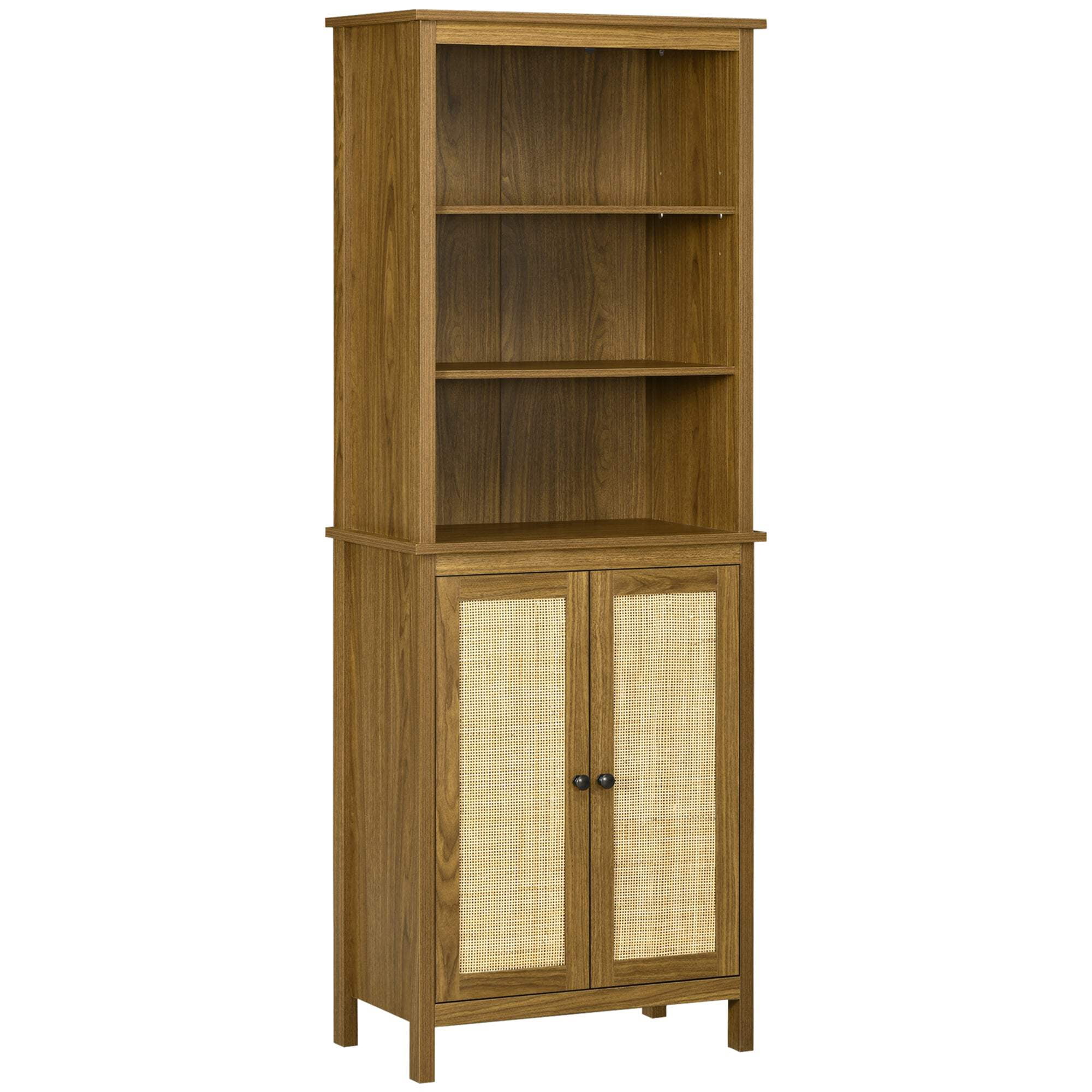 Homcom Bookcase With Cabinet And Open Shelves, Tall Bookshelf, Walnut ...