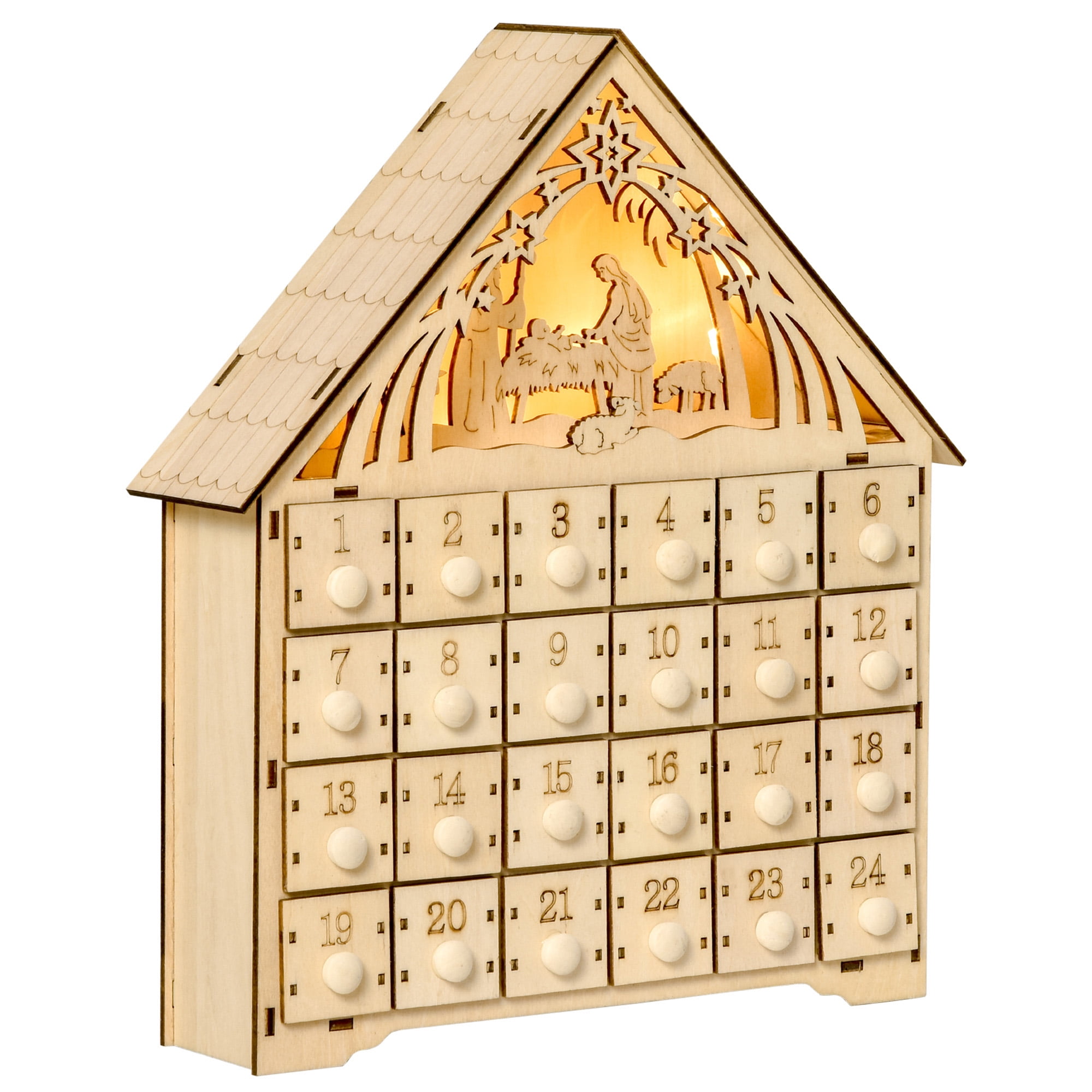 Homcom Christmas Advent Calendar,Light Up Manger Scene Tabletop Xmas ...