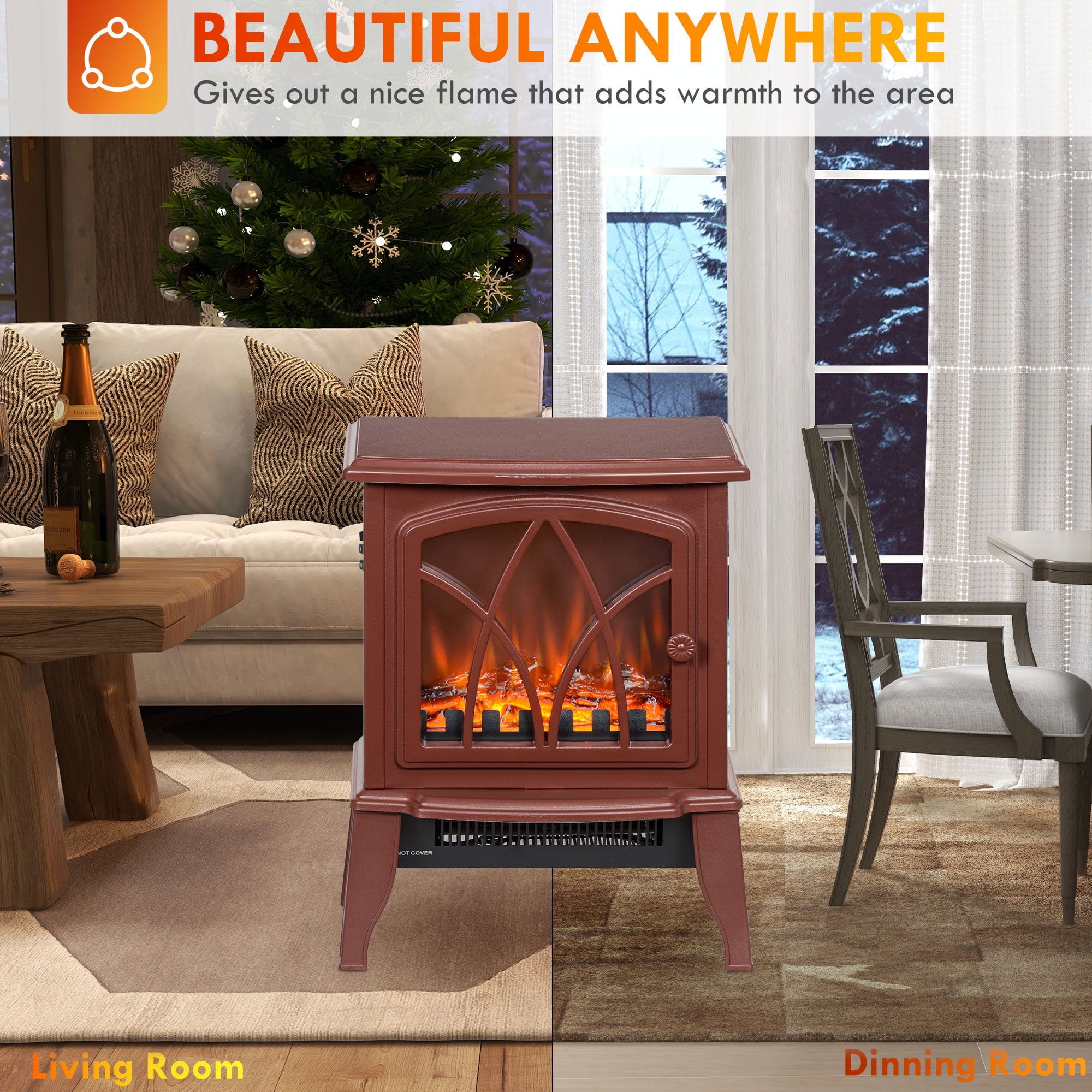 Homcom Electric Fireplace Stove,18" Freestanding Fireplace Heater with ...