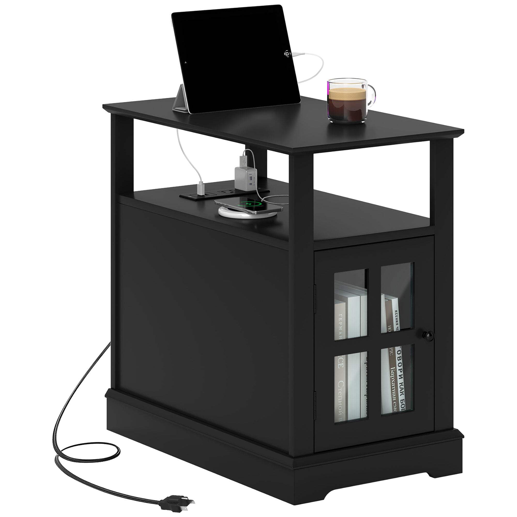 Homcom End Table With Charging Station, Narrow Side Table With Usb ...
