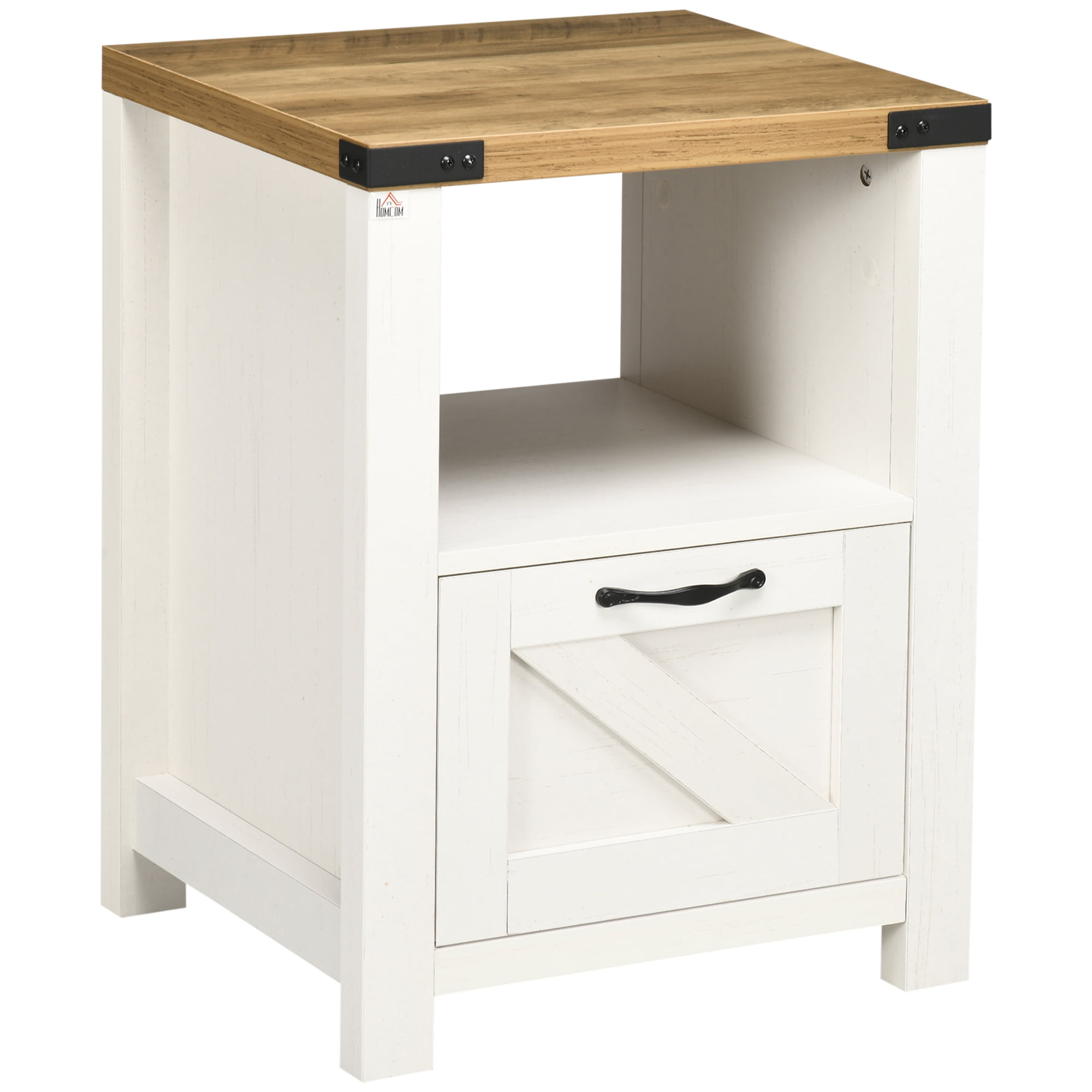 Homcom Farmhouse Side Table with Storage for Living Room White,White ...