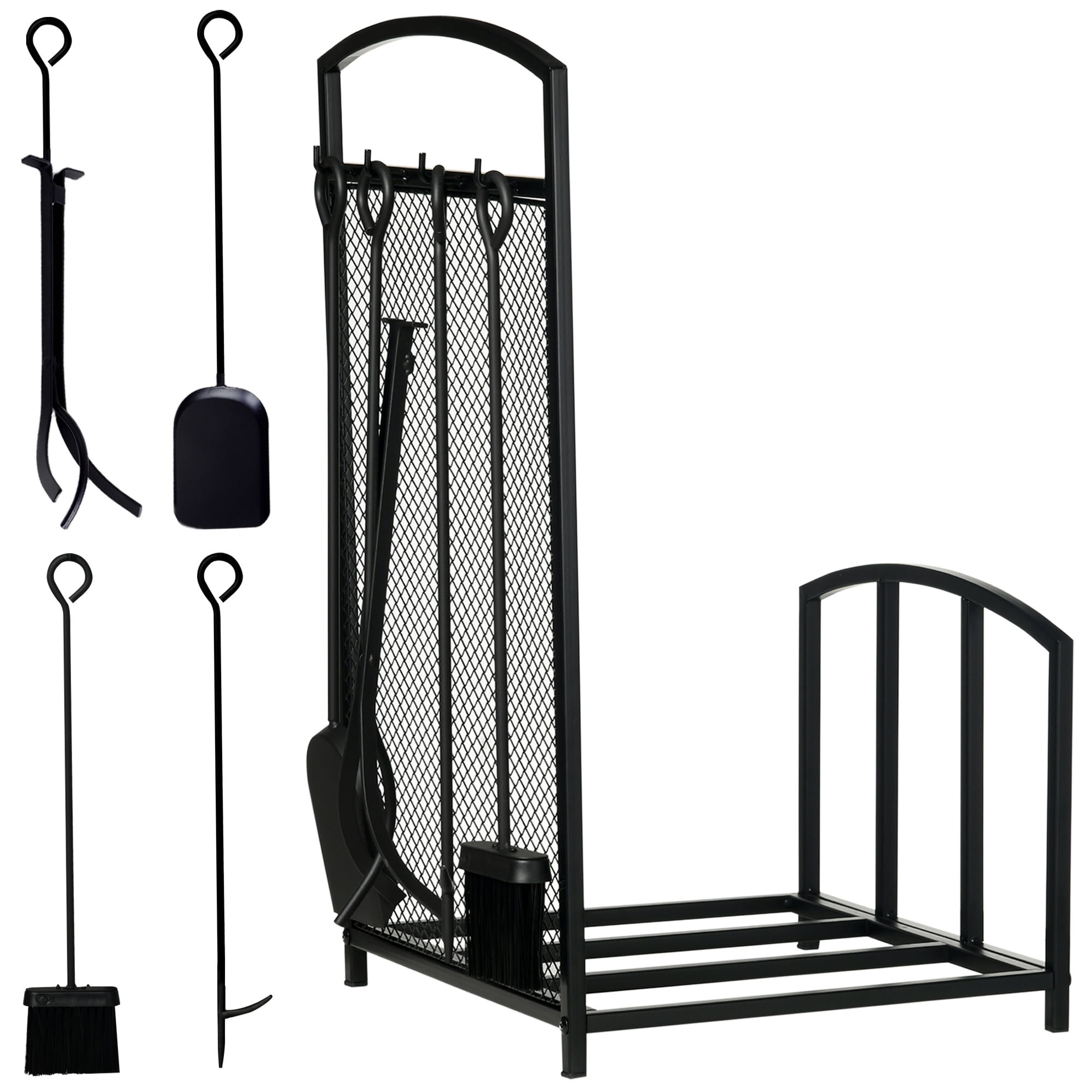 Homcom Firewood Rack with Fireplace Tools,Indoor Outdoor Firewood ...