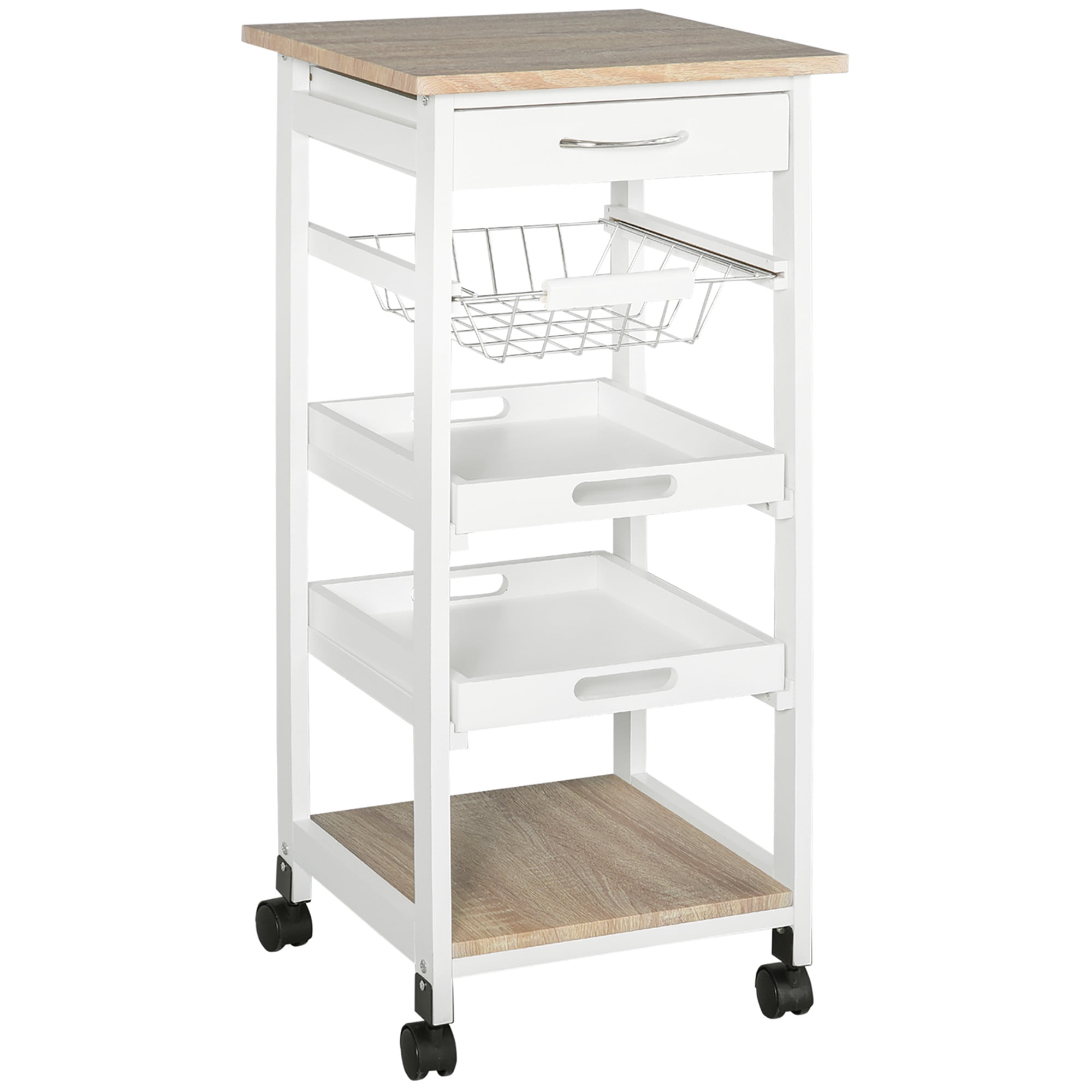 Homcom Mobile Kitchen Cart,Rolling Kitchen Island with Storage,Solid ...
