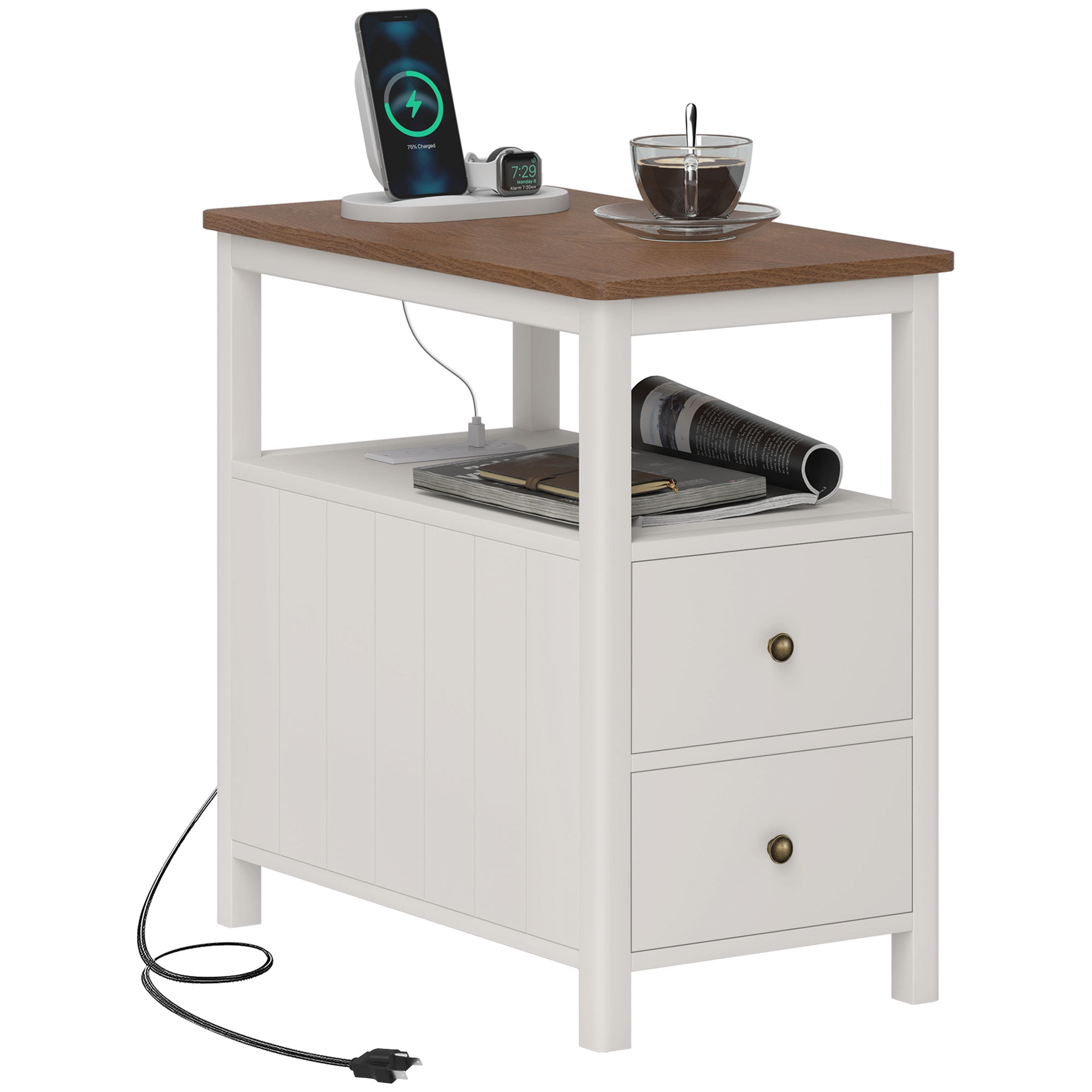 Homcom Modern End Table with Charging Station and Usb Ports,Narrow Side ...