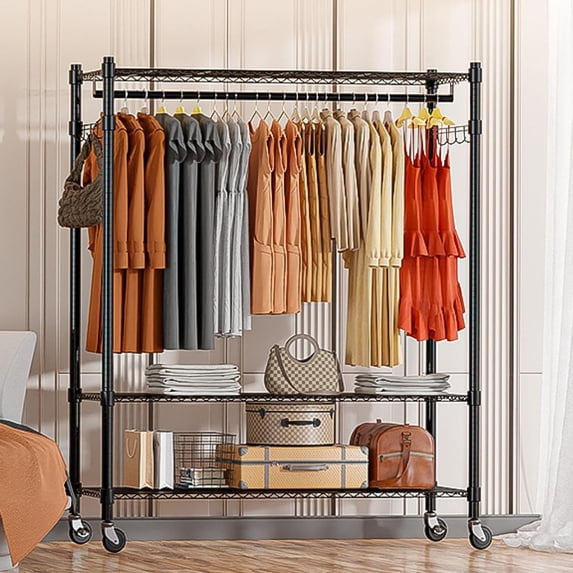 Homdox 3-Tiers Big Size Heavy Duty Wire Shelving Unit Garment Rack with ...