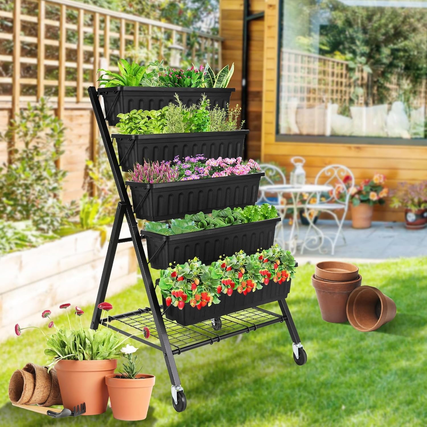 Homdox 4FT Vertical Raised Garden Bed, 5 Tiers Elevated Garden Planters ...