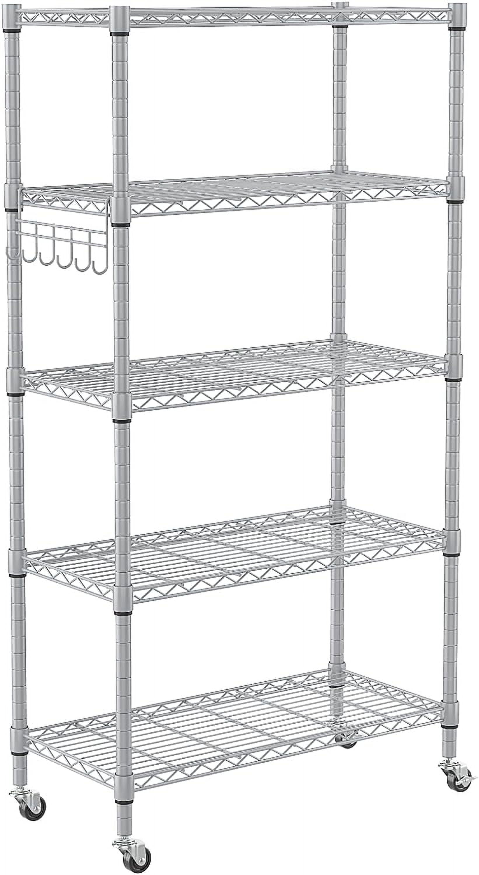 Homdox 5 Tier Adjustable Rolling Storage Shelves, Heavy Duty Wire Racks ...