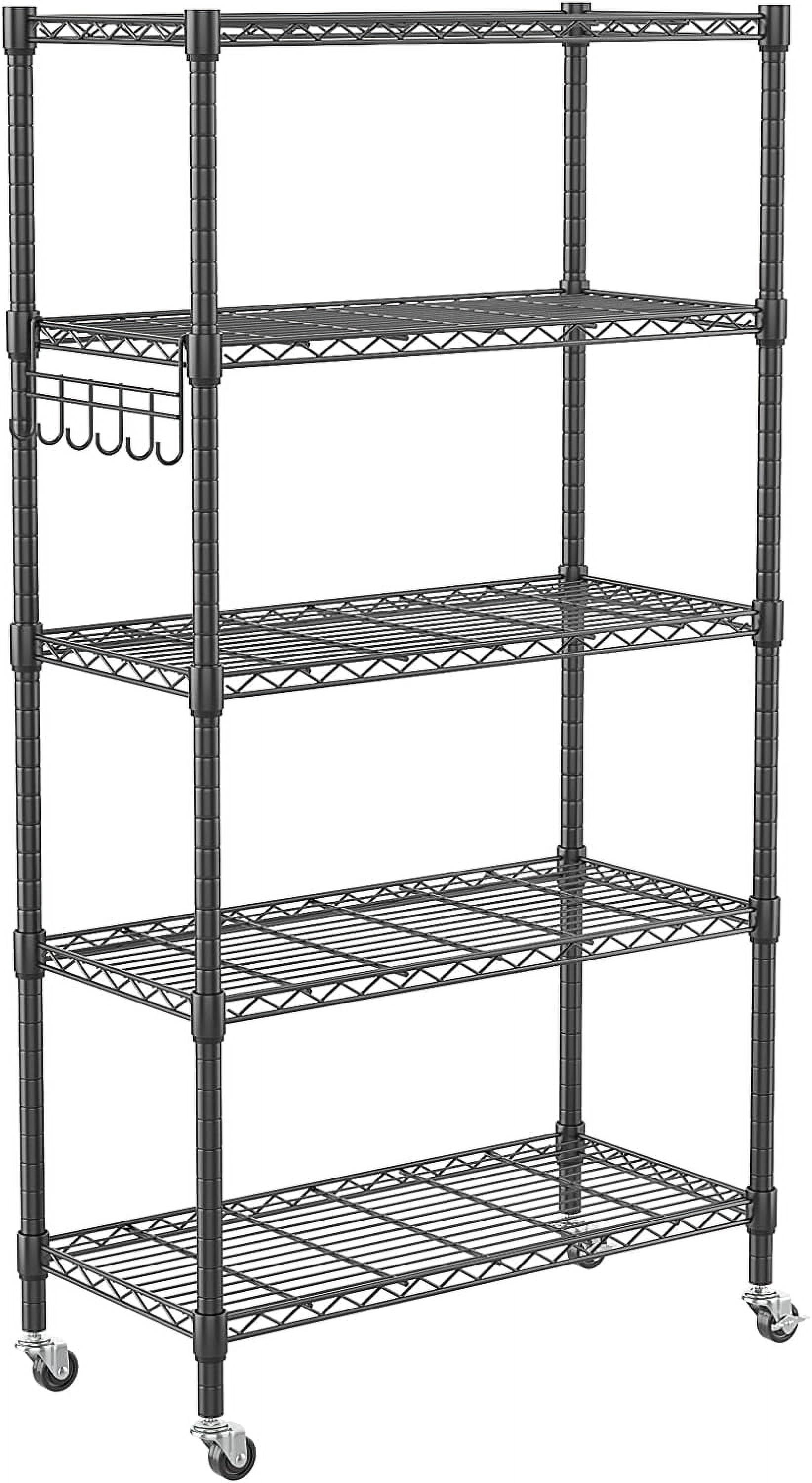 Homdox 5 Tier Metal Storage Shelves with Wheels, Heavy Duty Wire ...