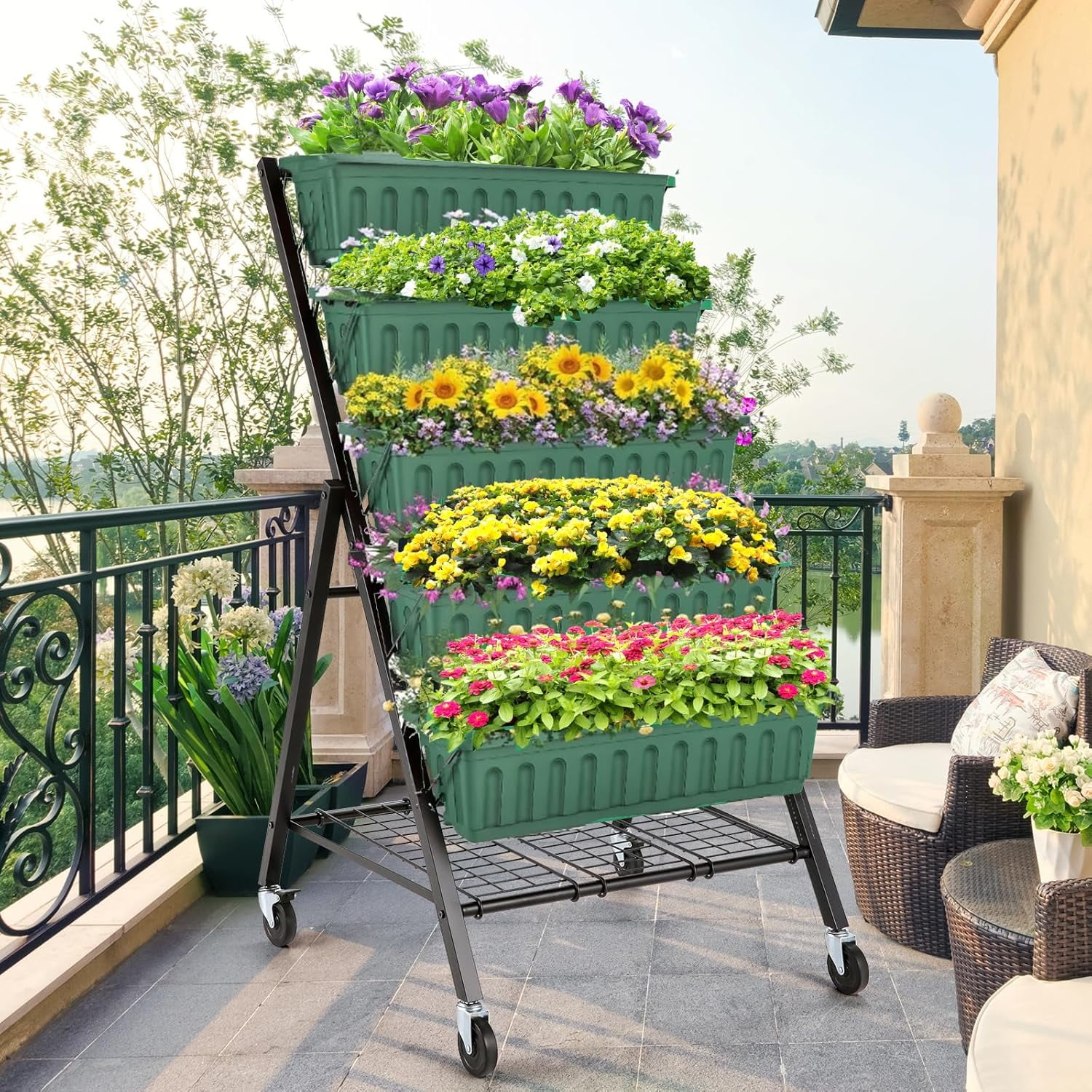 Homdox 5-Tier Vertical Garden Bed with Lockable Caster Wheels and ...