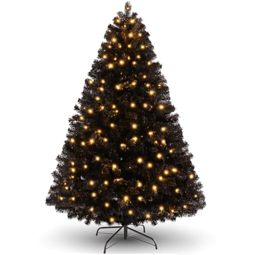 Homdox 6ft Artificial Black Christmas Tree with 956 Tips, LED String ...