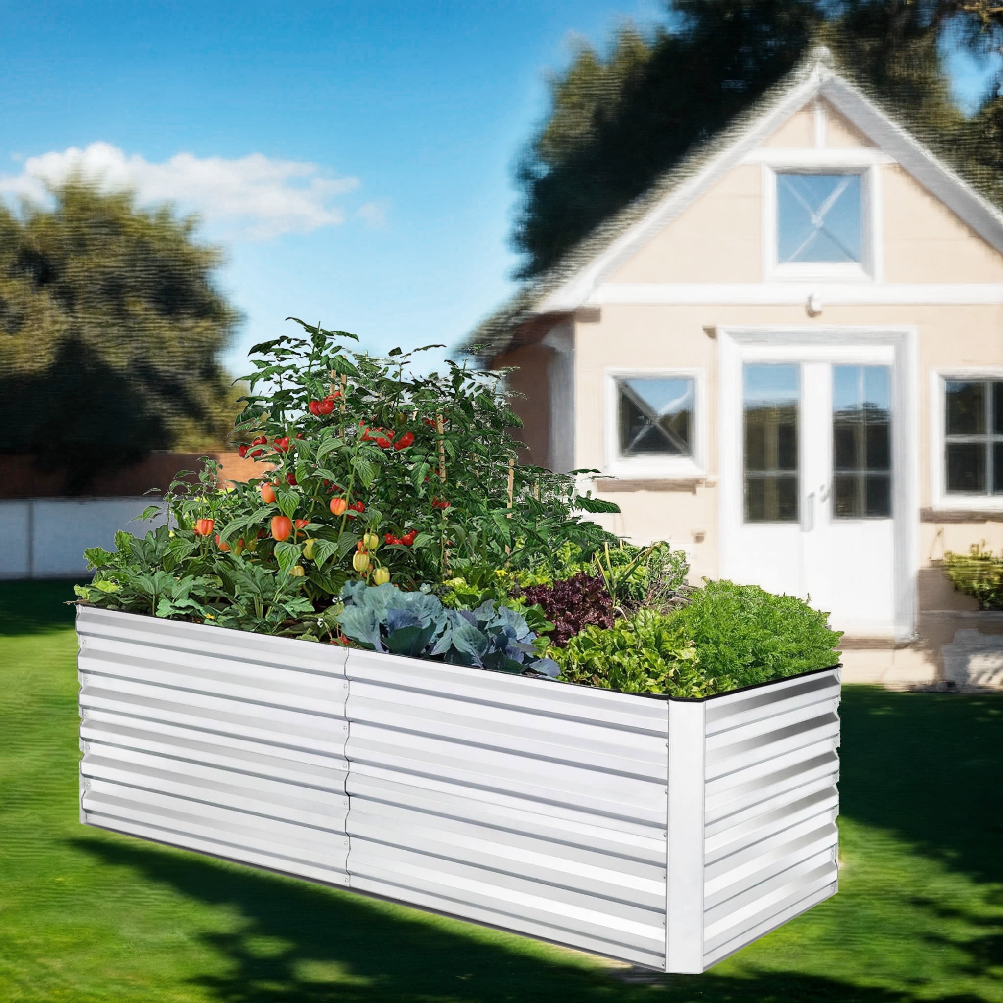 Homdox 8*4*2FT Galvanized Raised Garden Bed, Outdoor Thickened Raised ...