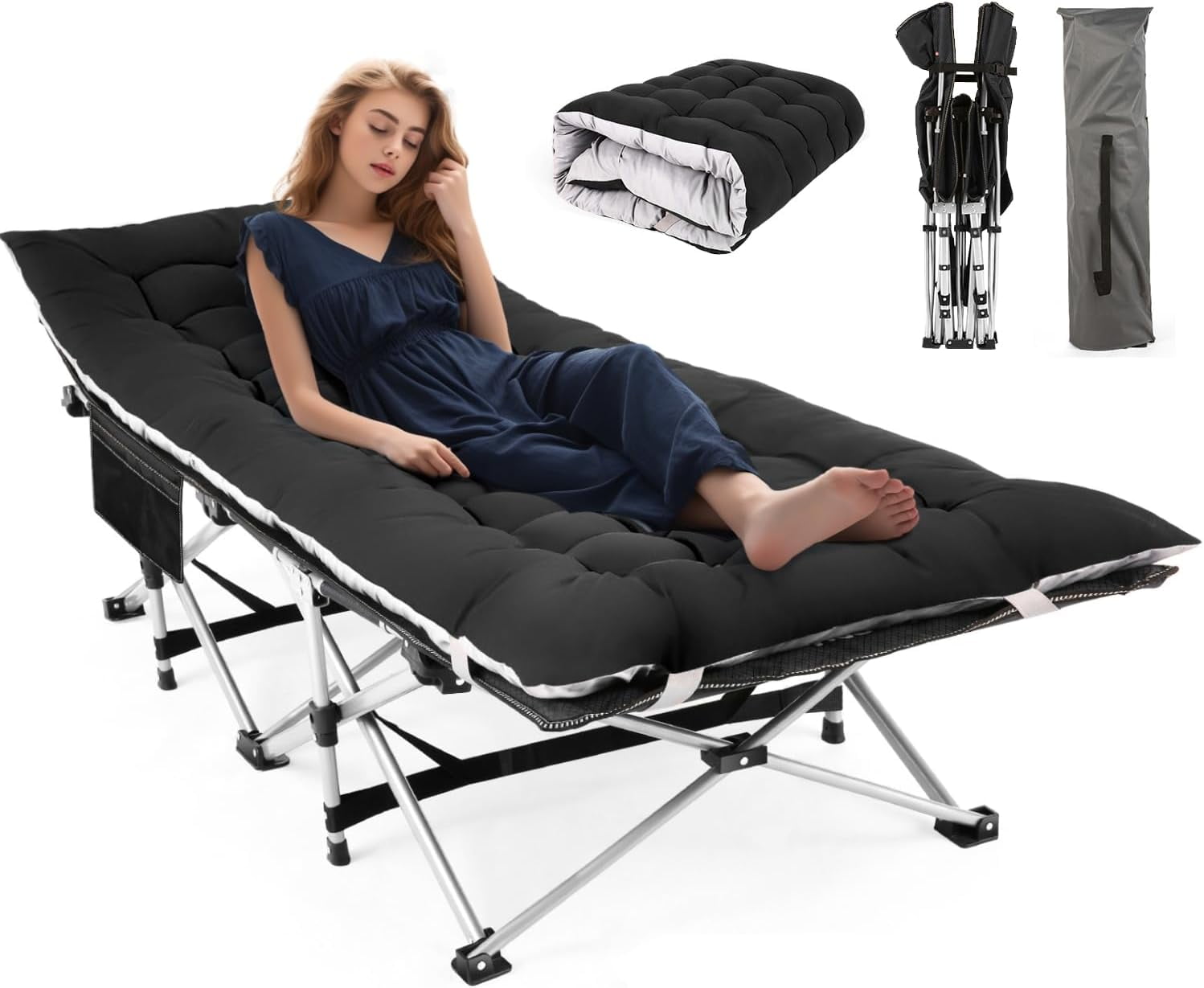 Homdox Camping cot Folding Outdoor Camping Travel Cot with Pad 900LBS ...