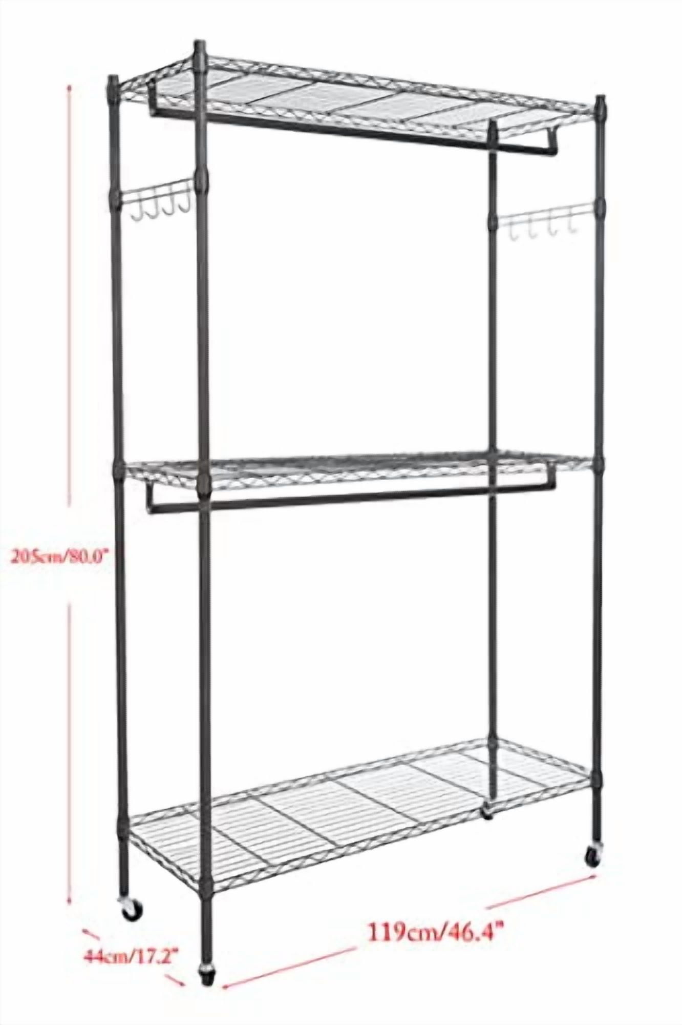 Homdox Garment Rolling Rack Clothing Rack with Double Clothes Rods and ...