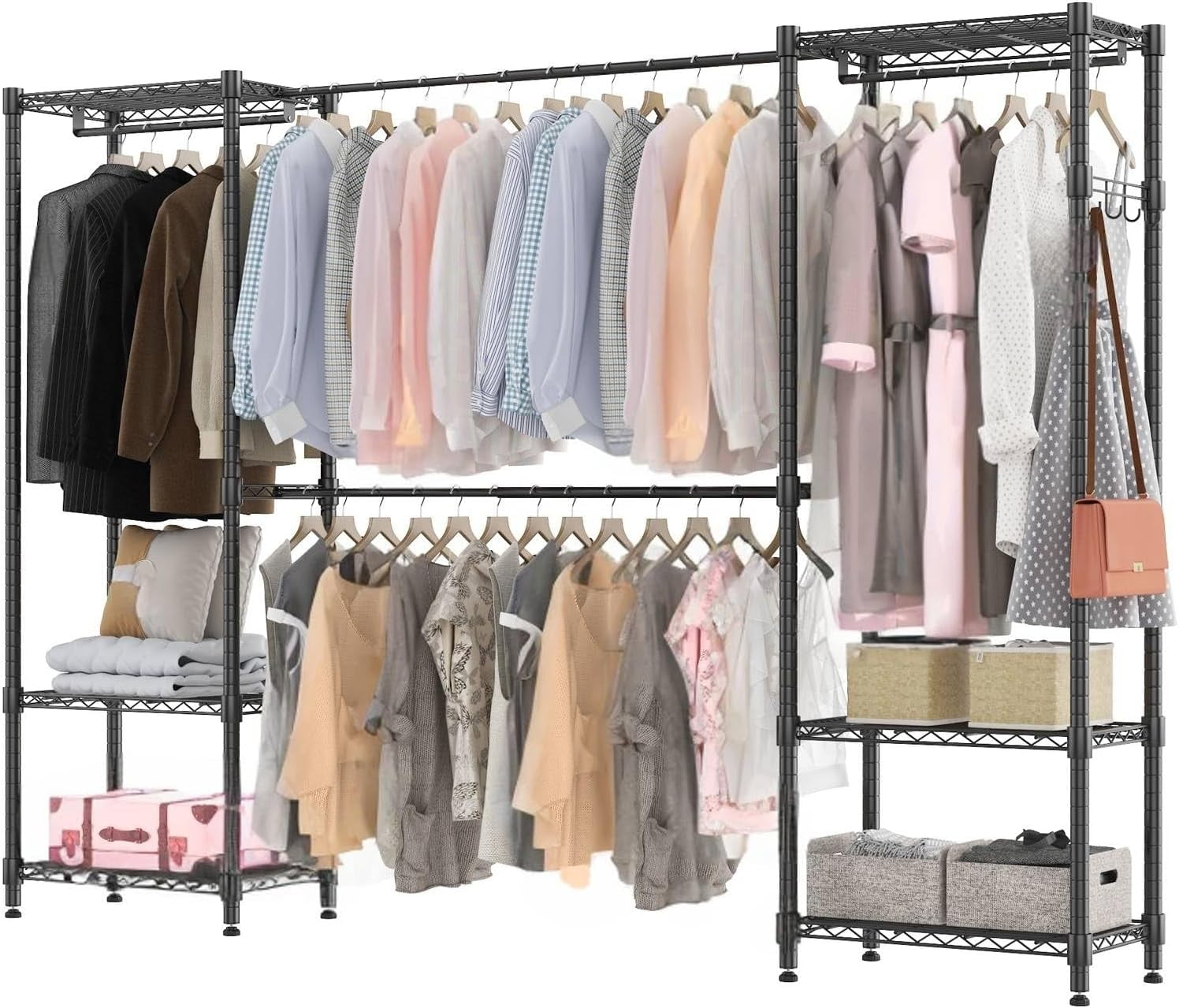 Homdox Heavy Duty Adjustable Clothing Rack, Expandable 3-Tier Shelves ...
