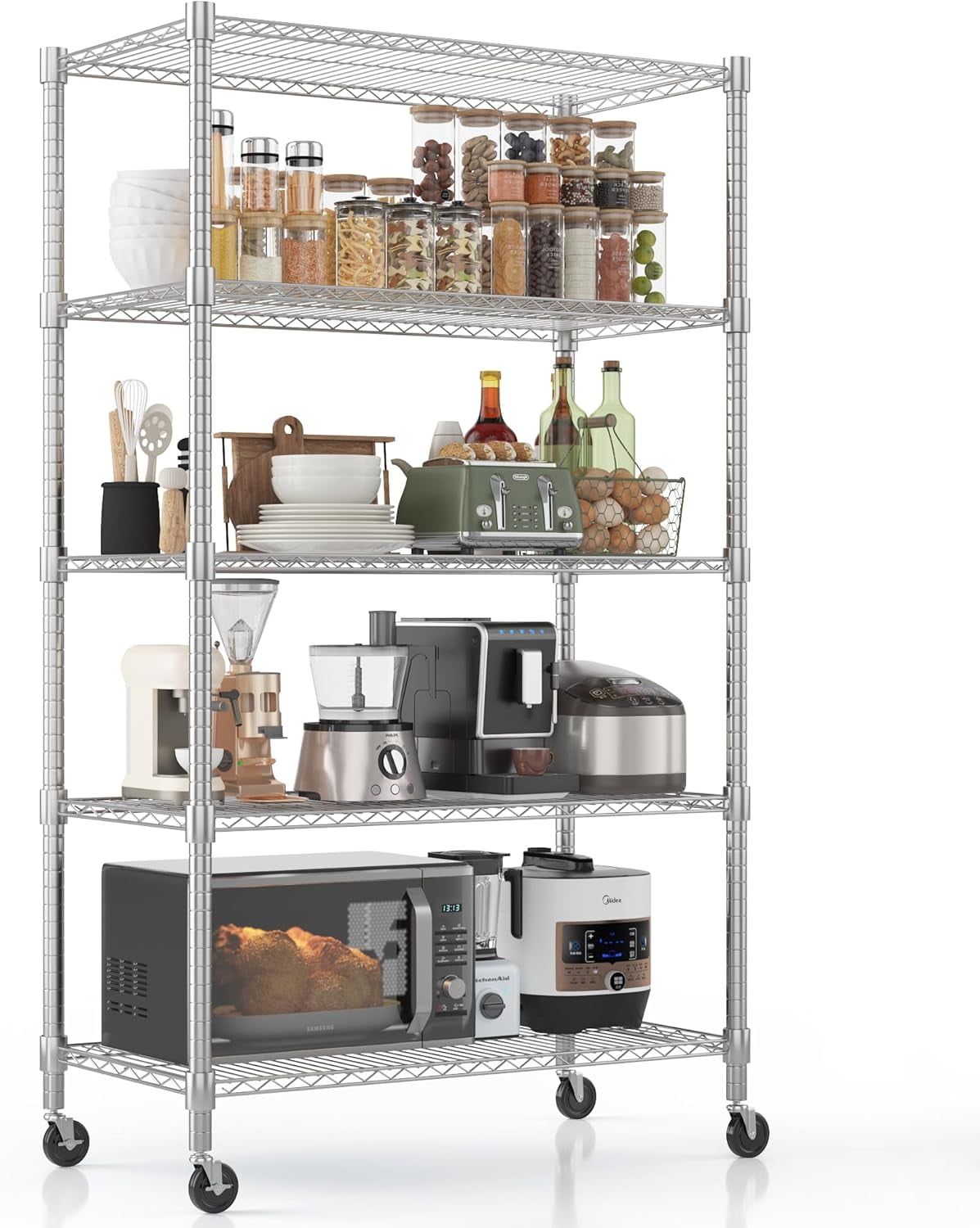 Homdox Heavy Duty Storage Shelves, 5 Tier Wire Shelving Unit with ...