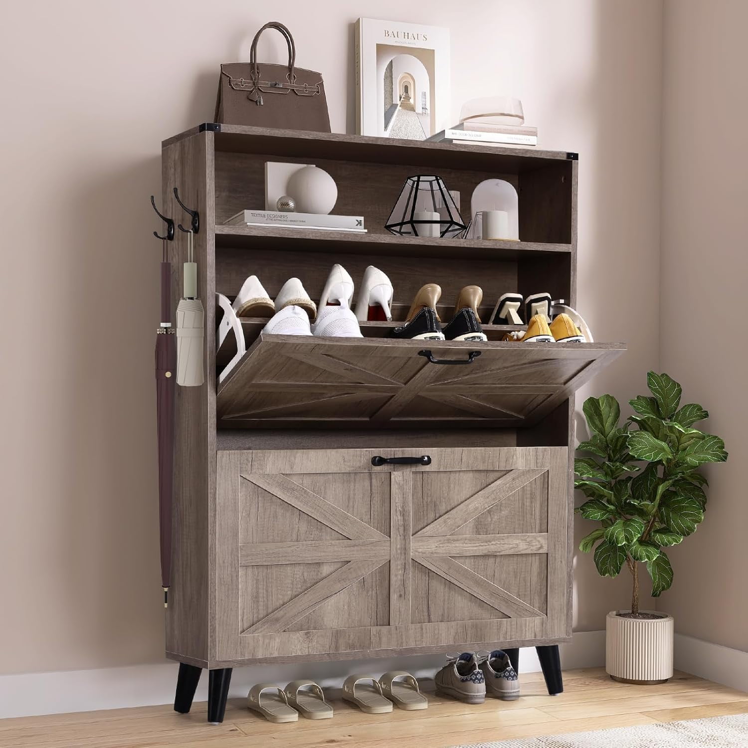 Homdox Shoe Cabinet with 2 Flip Drawers, Hidden Slim Shoe Storage ...