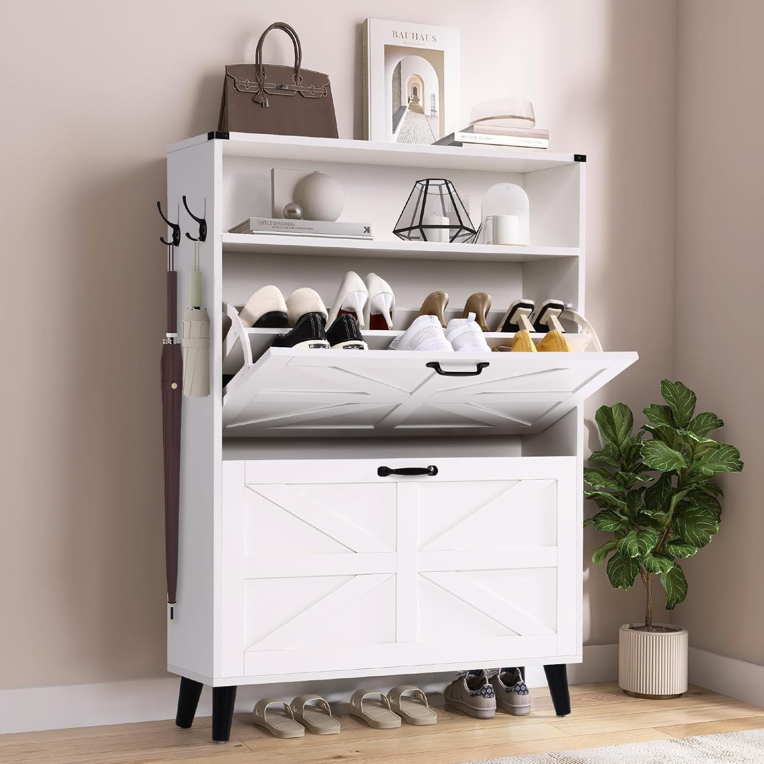 Homdox Shoe Storage Cabinet with 2 Flip Drawers, Farmhouse Narrow Shoe ...