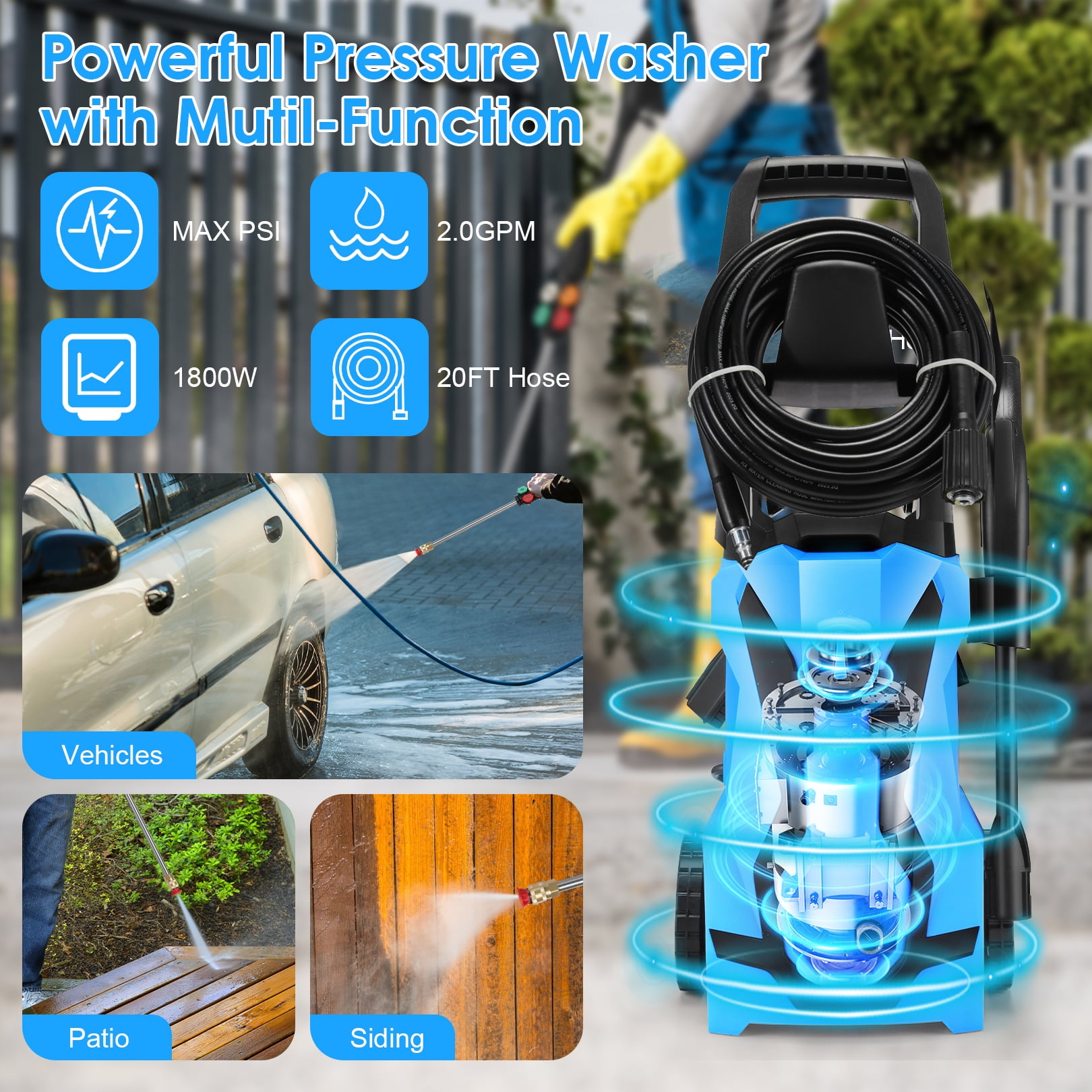 Homdox WD4000 Electric Pressure Washer, Portable 1.8GPM Power Washer ...