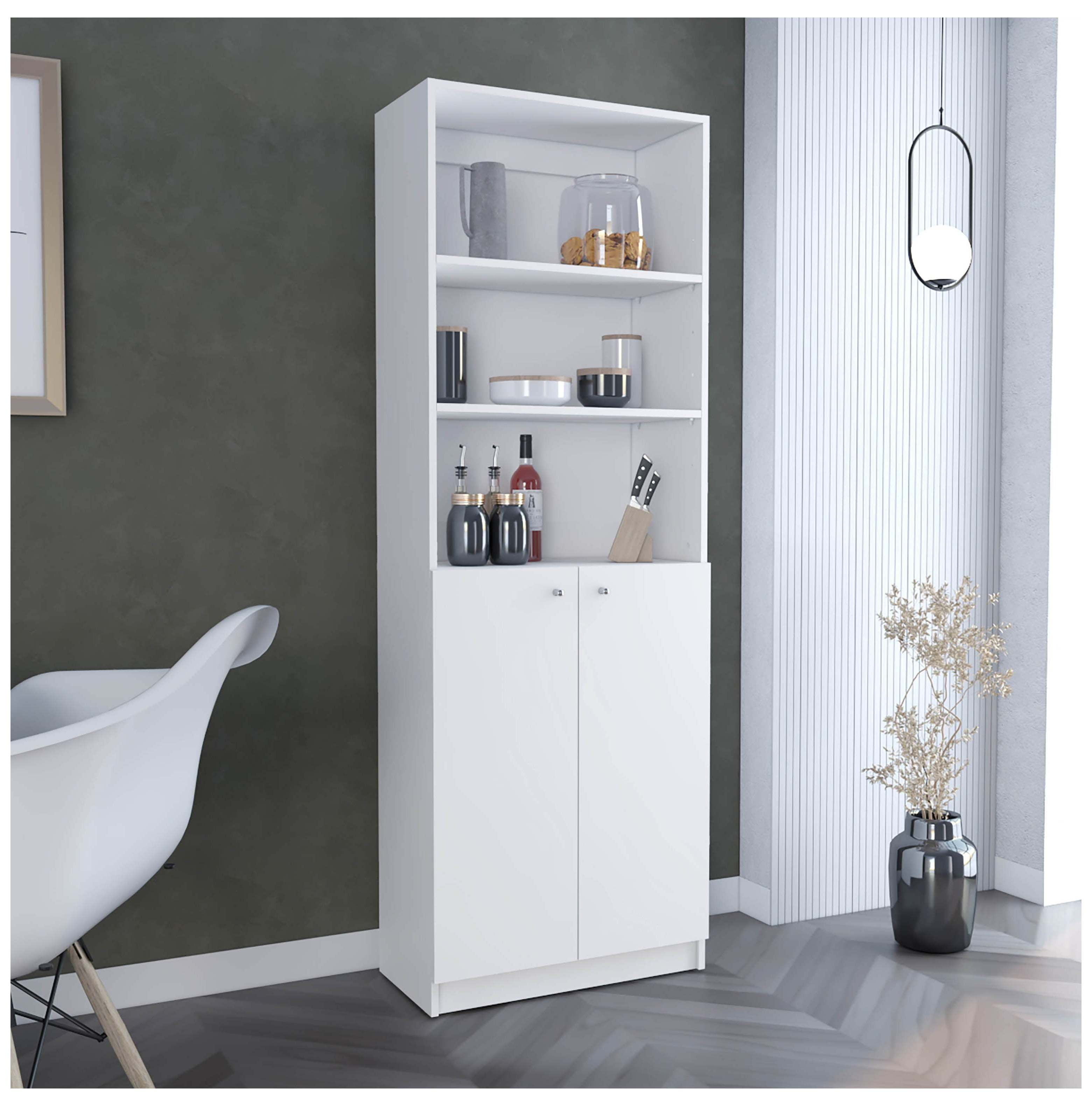 Home 2-Door Bookcase, Modern Storage Cabinet with Shelves - White ...