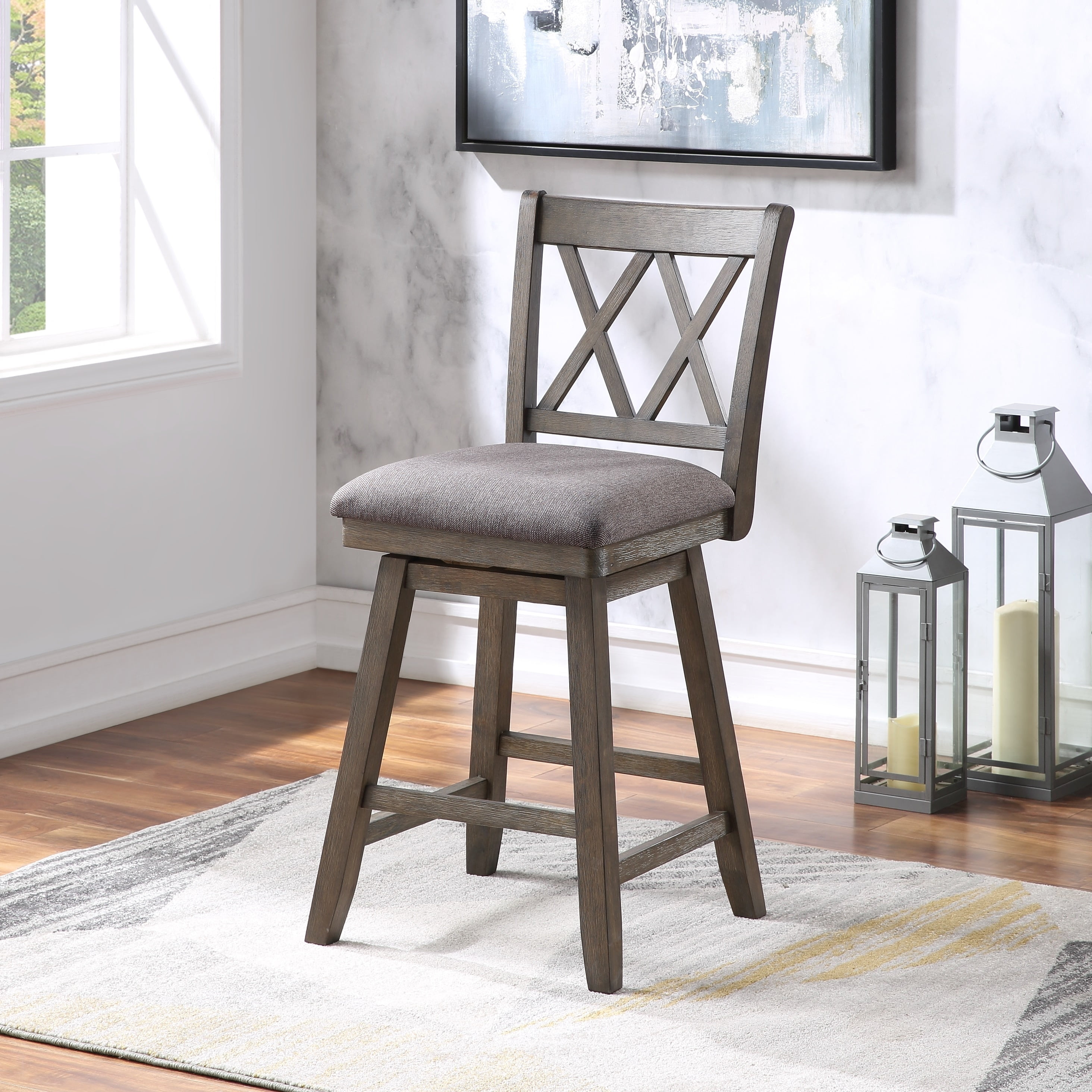 Home 2 Office Brookline 24" Swivel Solid Wood Counter Stool in Walnut/Dark Brown - Walmart.com