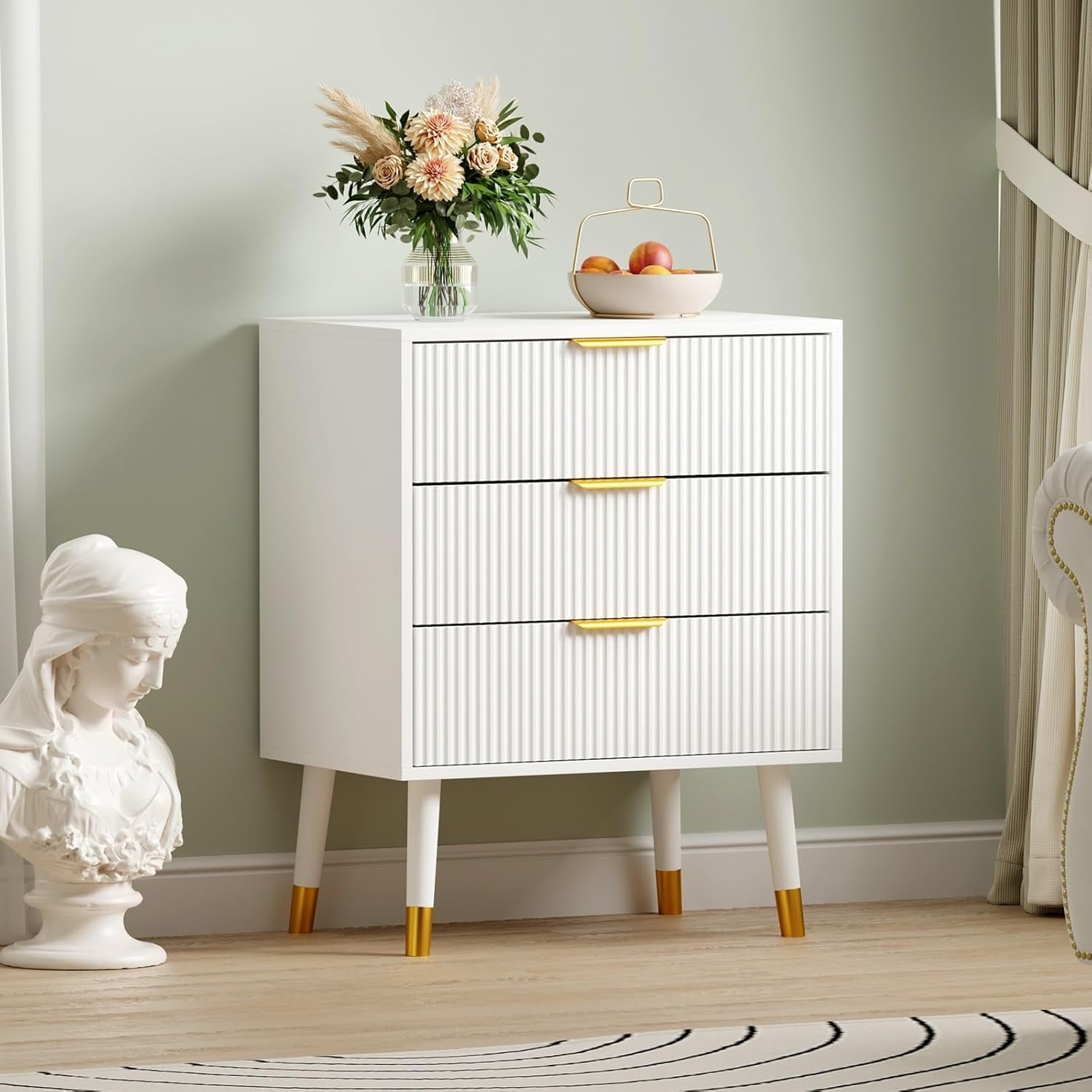 Home 3 Drawer Dresser Large Modern Nightstand Cabinet White Dresser ...
