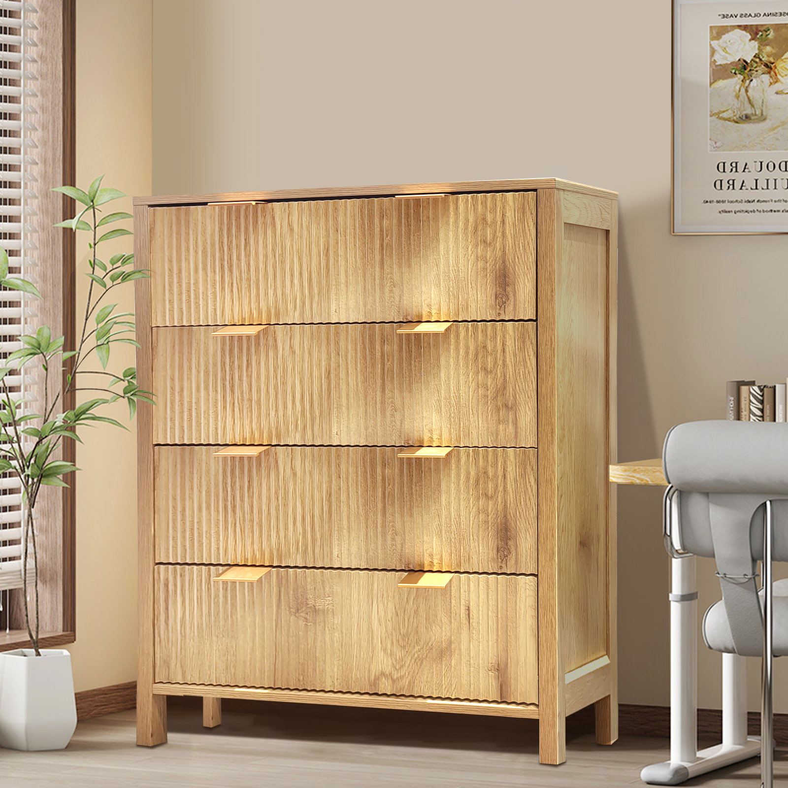 Home 4 Drawer Wood Dresser, Waveform Fluted Panel Dresser, Modern ...