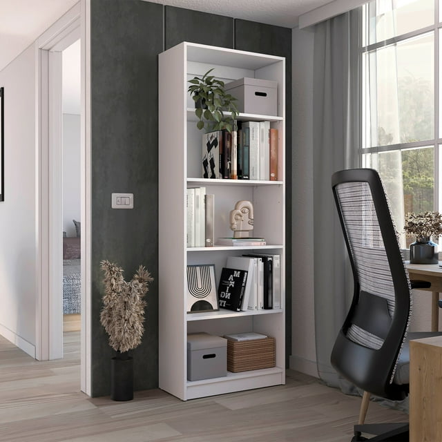 Home 4 Shelves Bookcase with Multi-Tiered Storage-White-Office,White ...