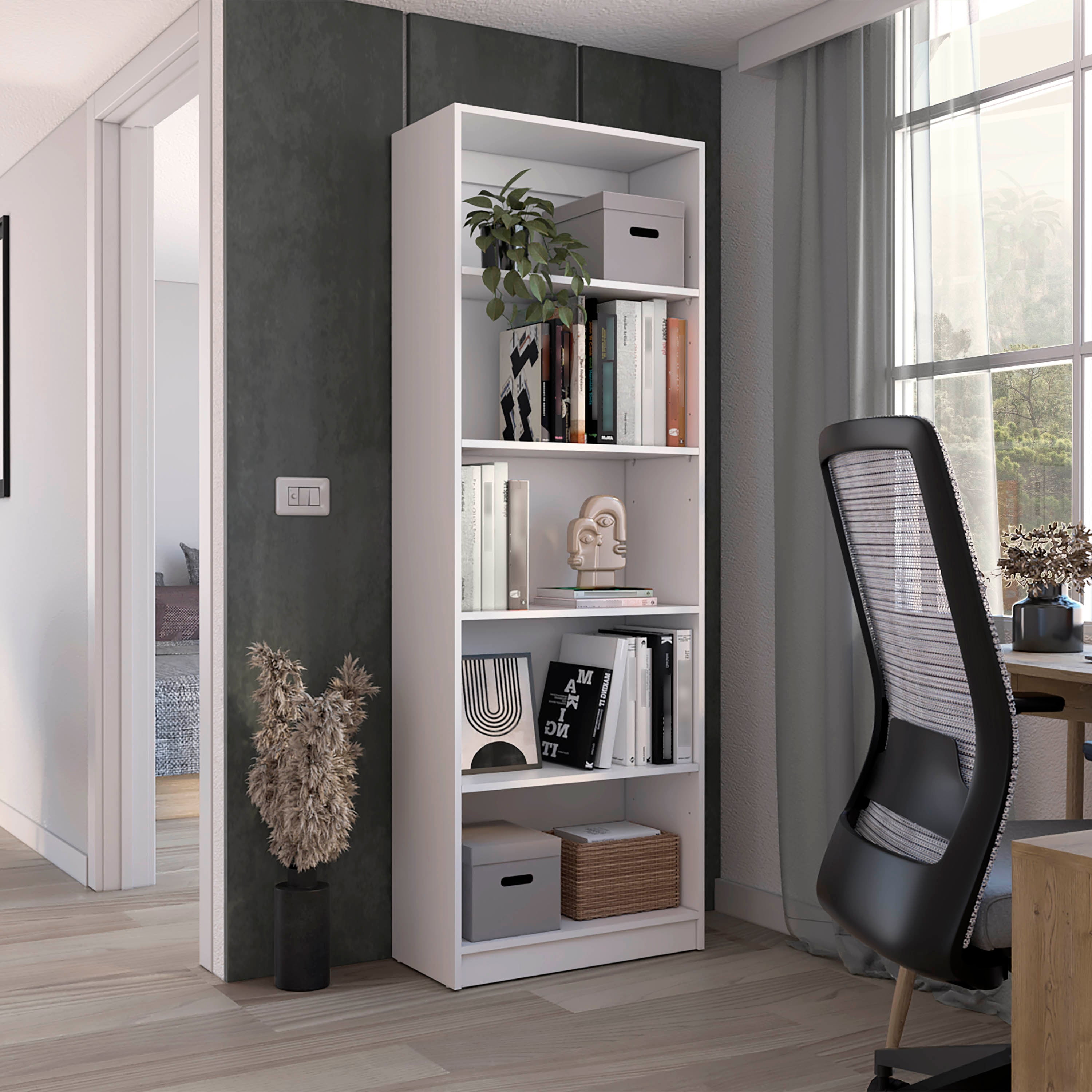 Home 4 Shelves Bookcase with Multi-Tiered Storage -White -Office ...