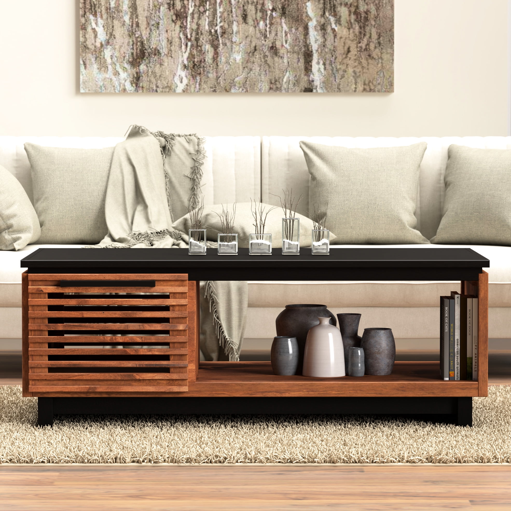 Home 47" Coffee Table. No Assembly. Two-tone Finish. Poplar ...