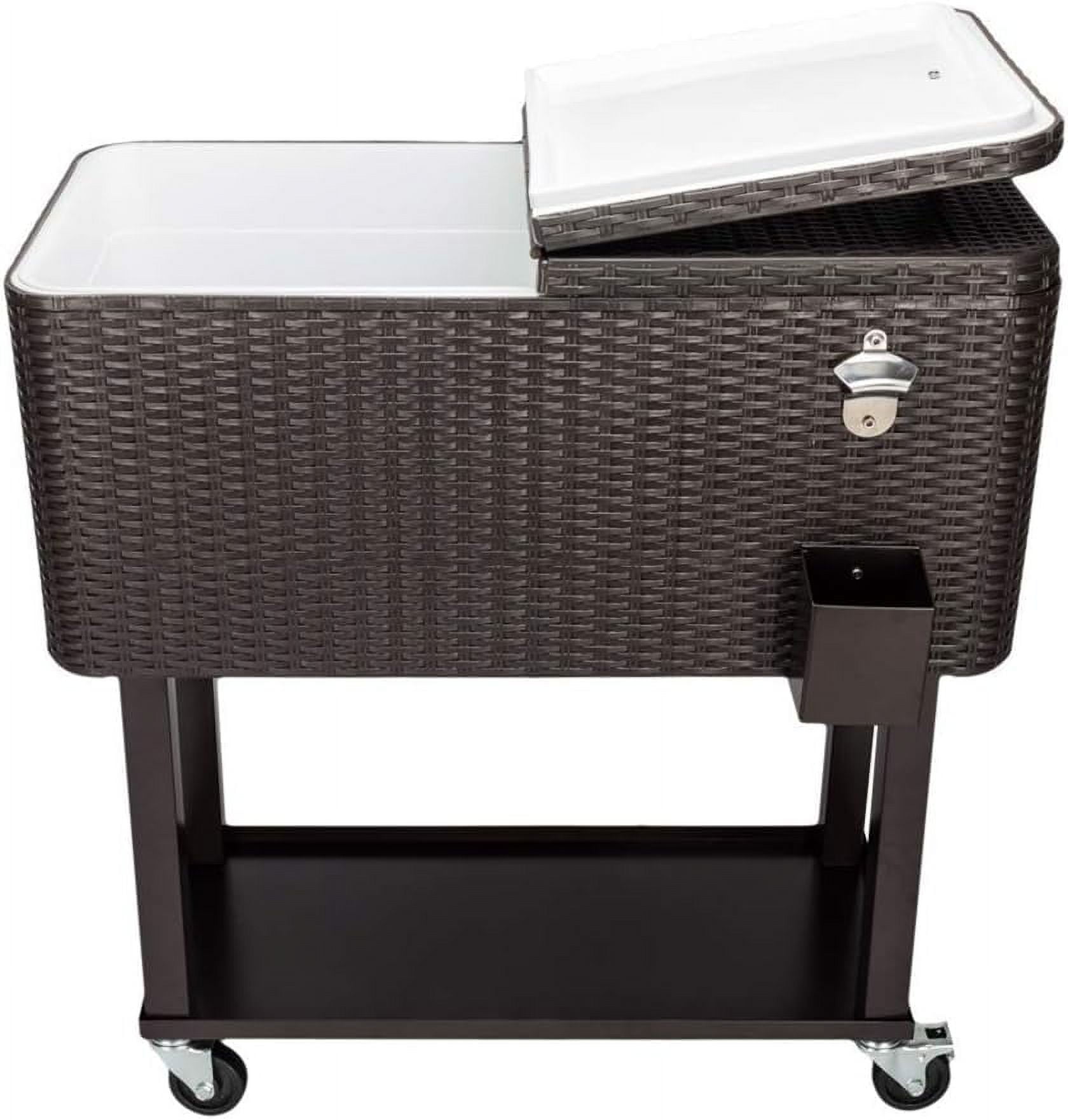 Home 80QT Rattan Square Legs Cooler with Shelf Portable Patio Party Bar ...
