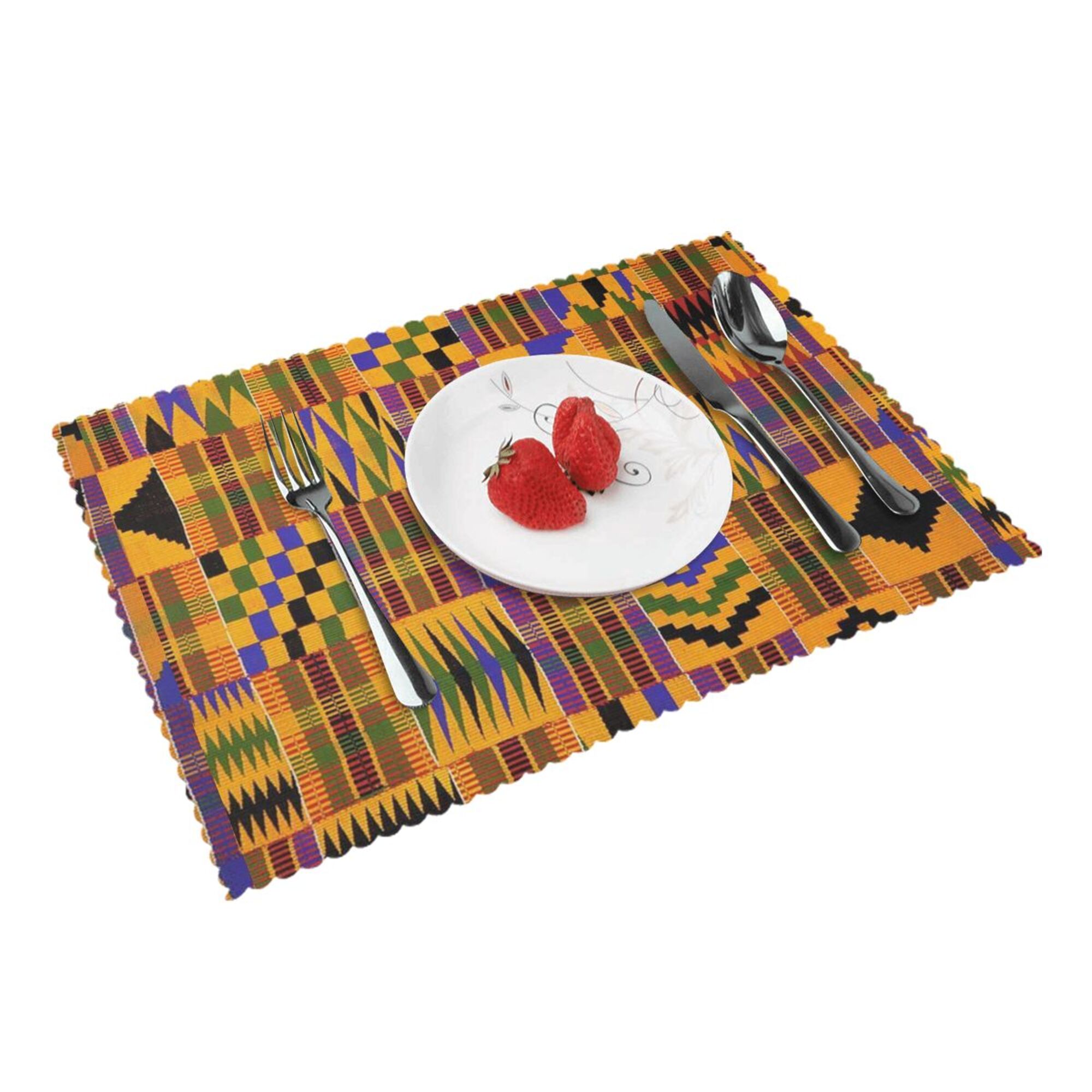 Home Aaa-Kente Cloth Weaving Print Placemats Set Of 4 Washable Wipeable ...
