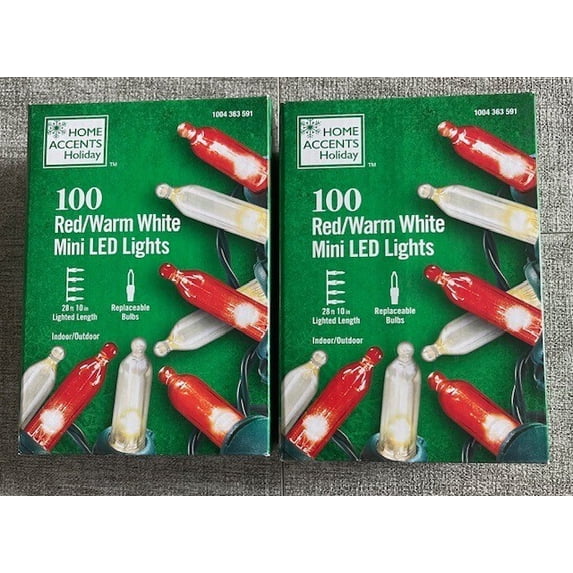 Home Accents 100 Red And White Mini LED Christmas String Lights - Set ...