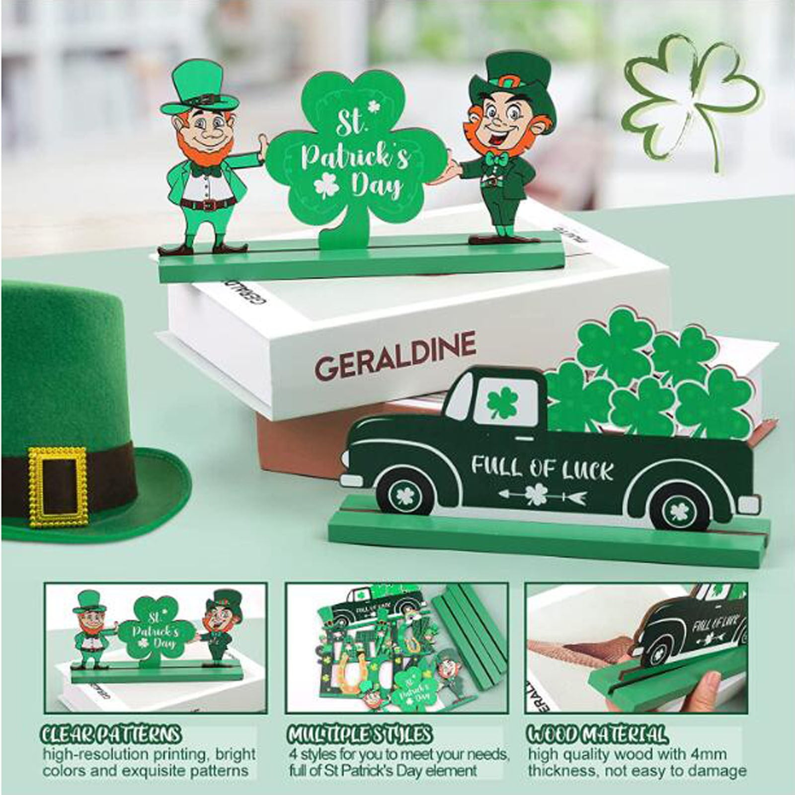 Home Accents 3 Pieces Table Decorations Happy Wooden Sign Lucky Table ...